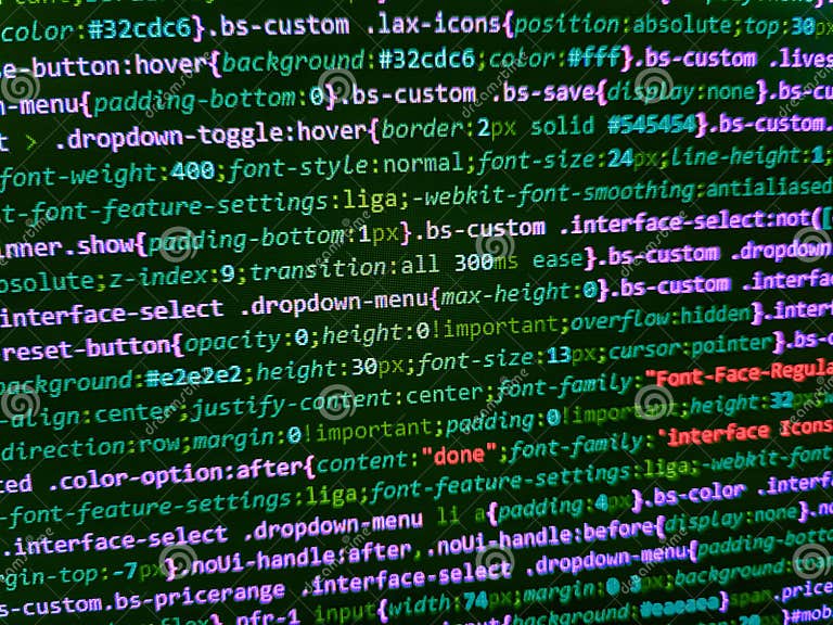 Letters, Chars, and Digits. Computer Programming Source Code. Programming Code Screen of ...