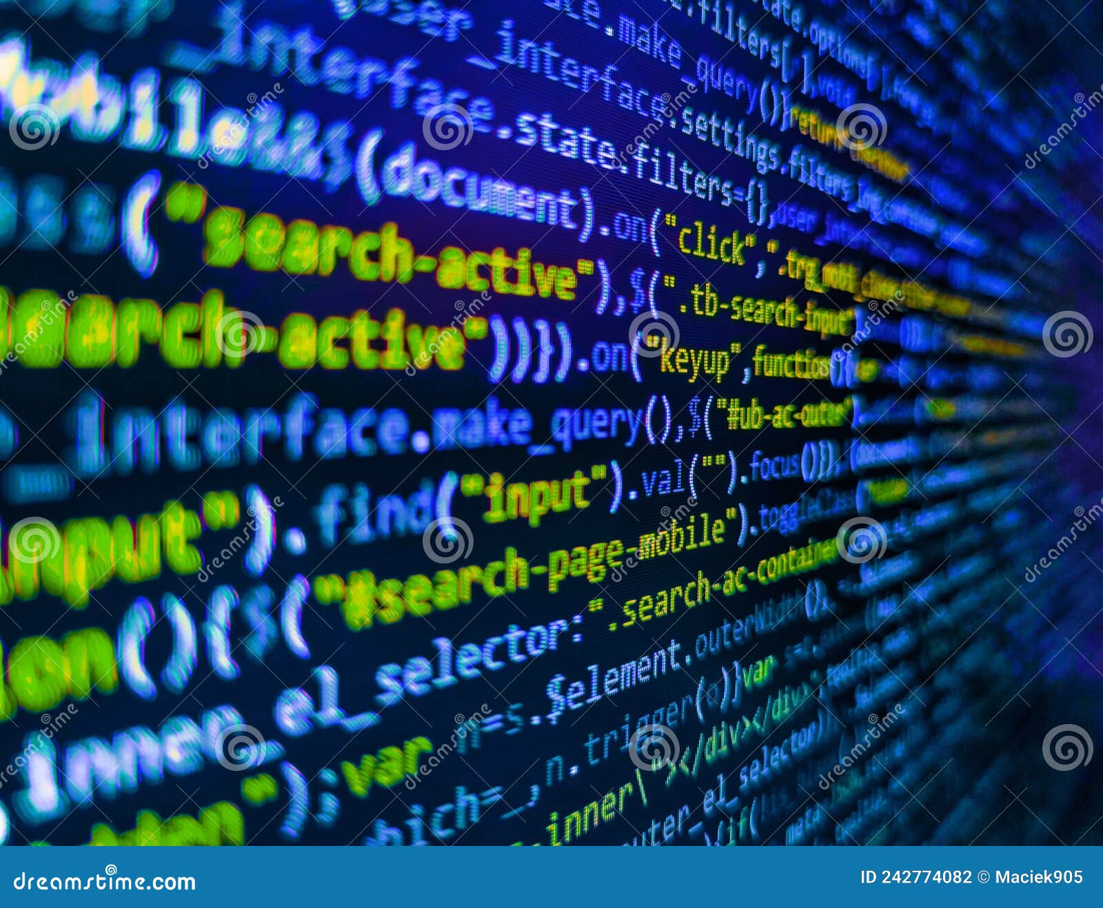 Letters Chars And Digits Monitor Closeup Of Function Source Code Mobile App Building Stock