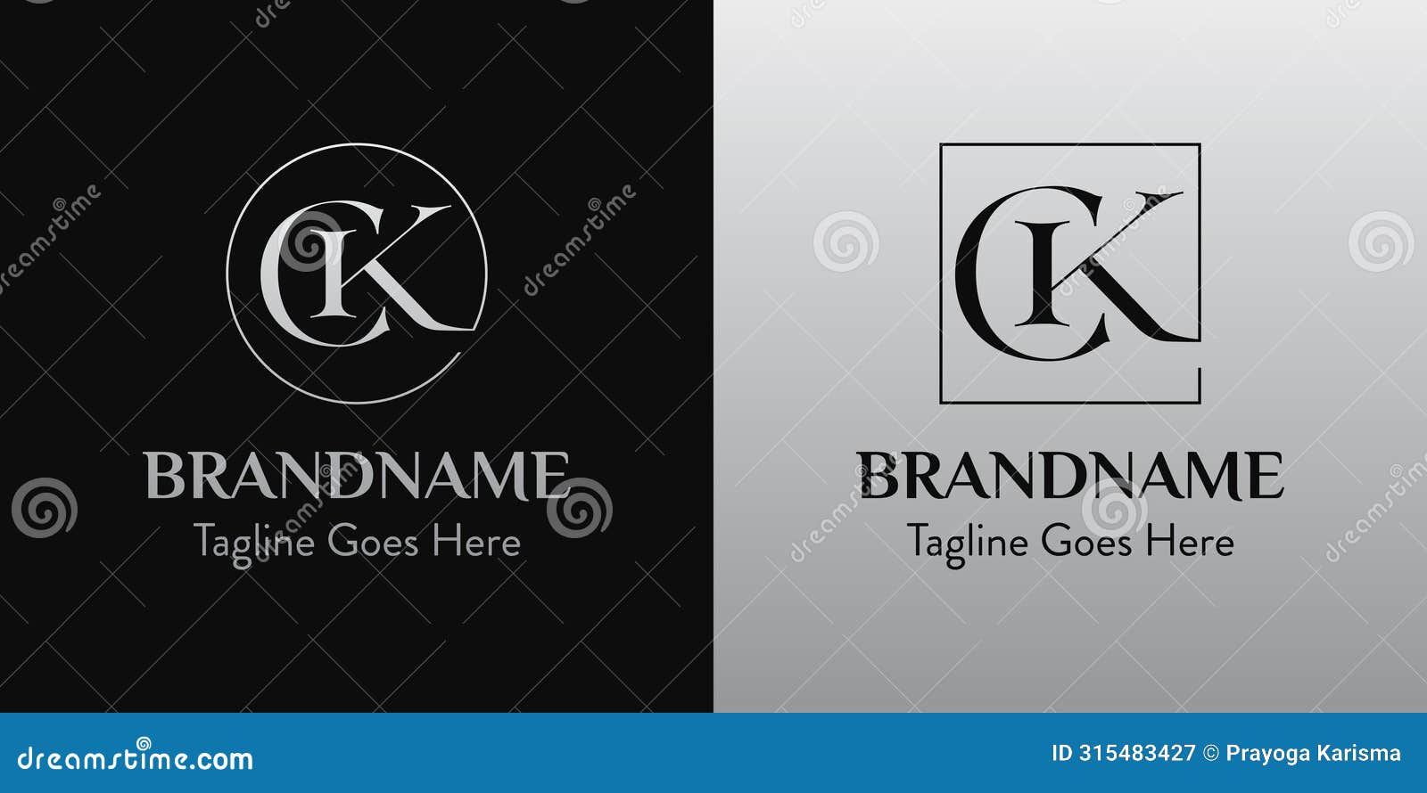Letters CK in Circle and Square Logo Set, for Business with CK or KC ...
