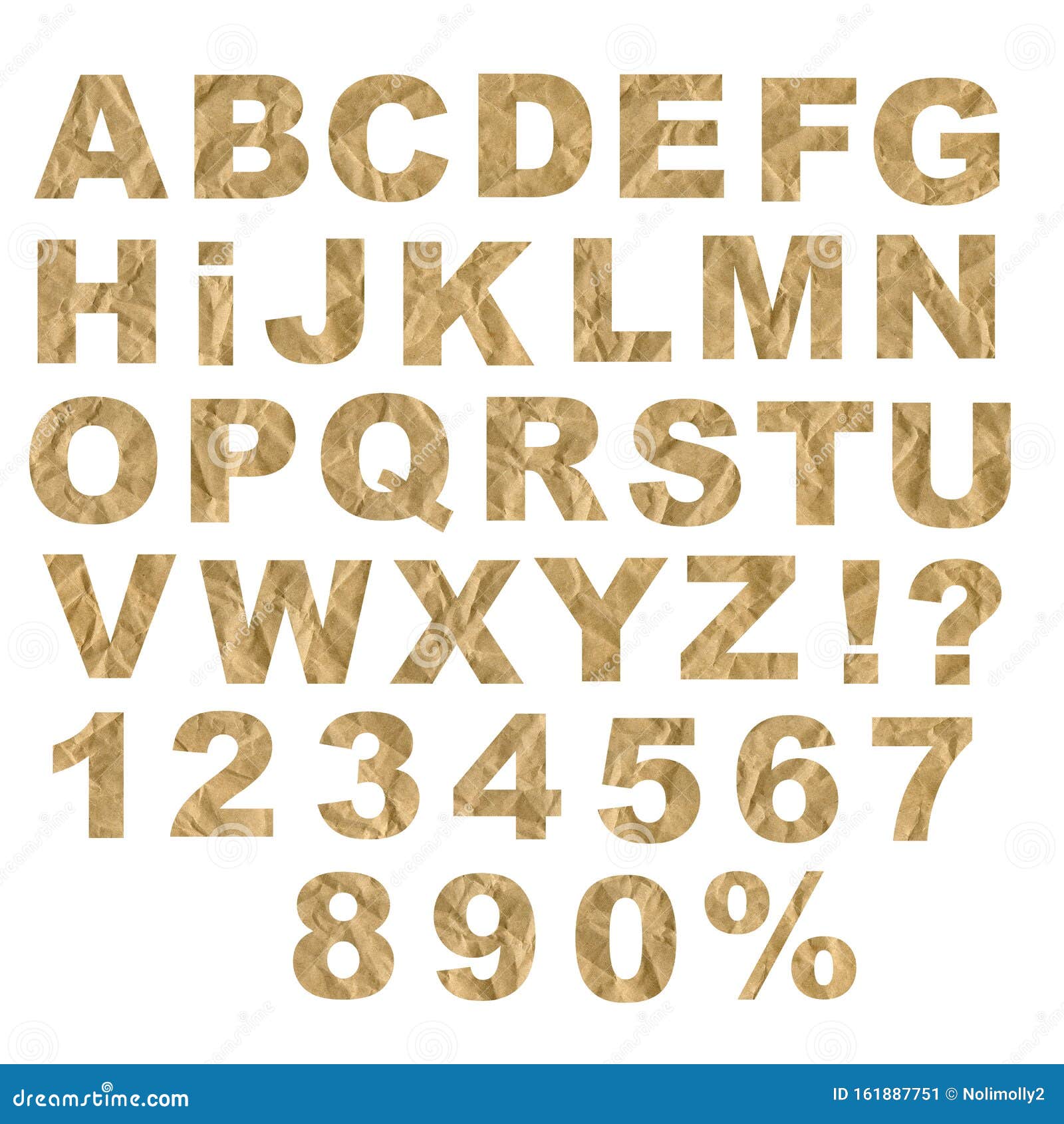 Letters from Craft Crumpled Paper, Texture Alphabet for Design Stock ...