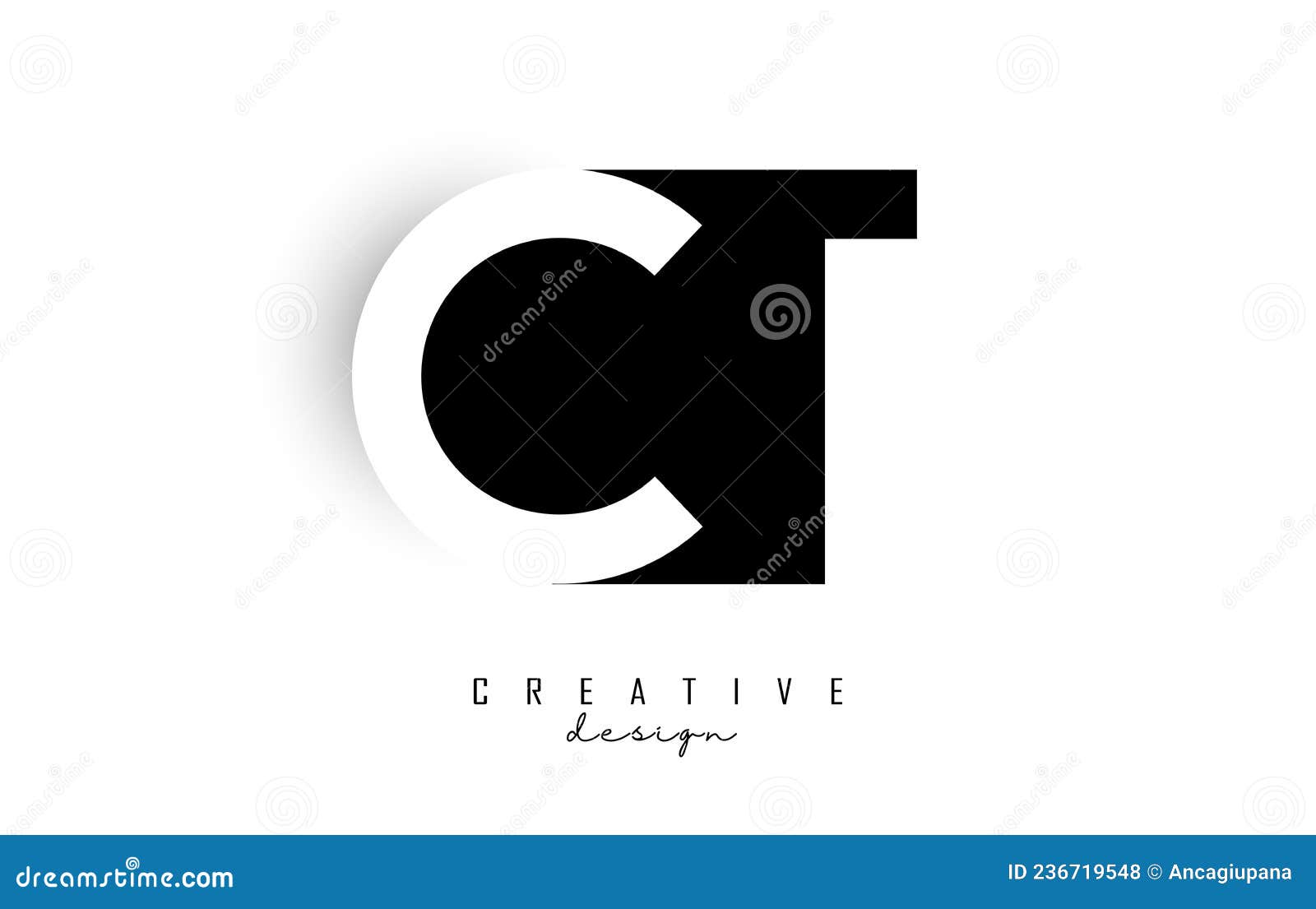 Letters CT Logo with Black and White Negative Space Design. Letters C ...