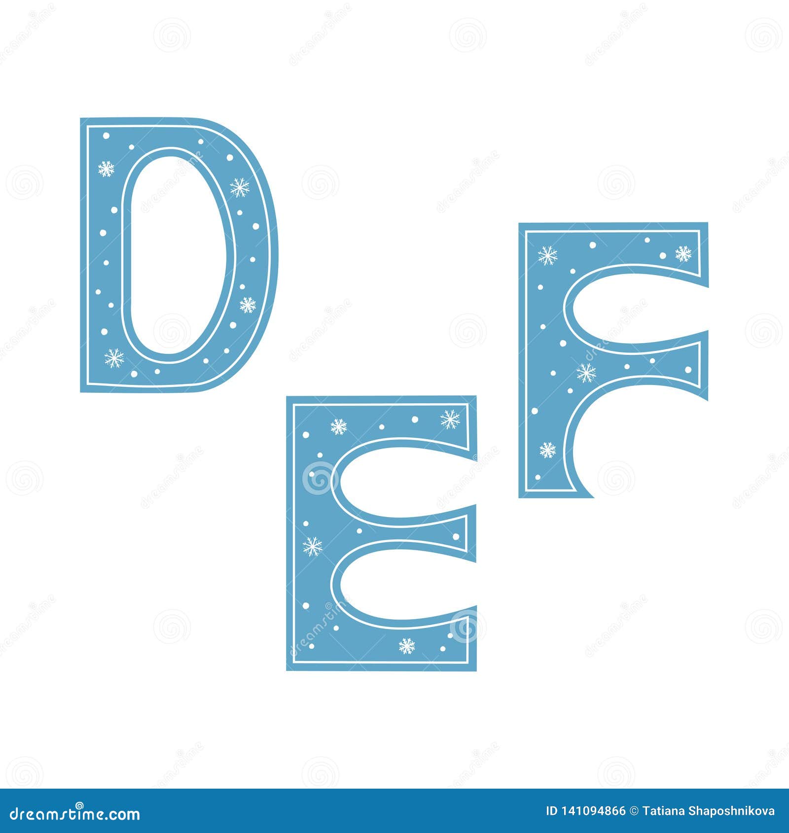 Letters D E F Decorated with Snowflakes, Isolated on a White Background ...