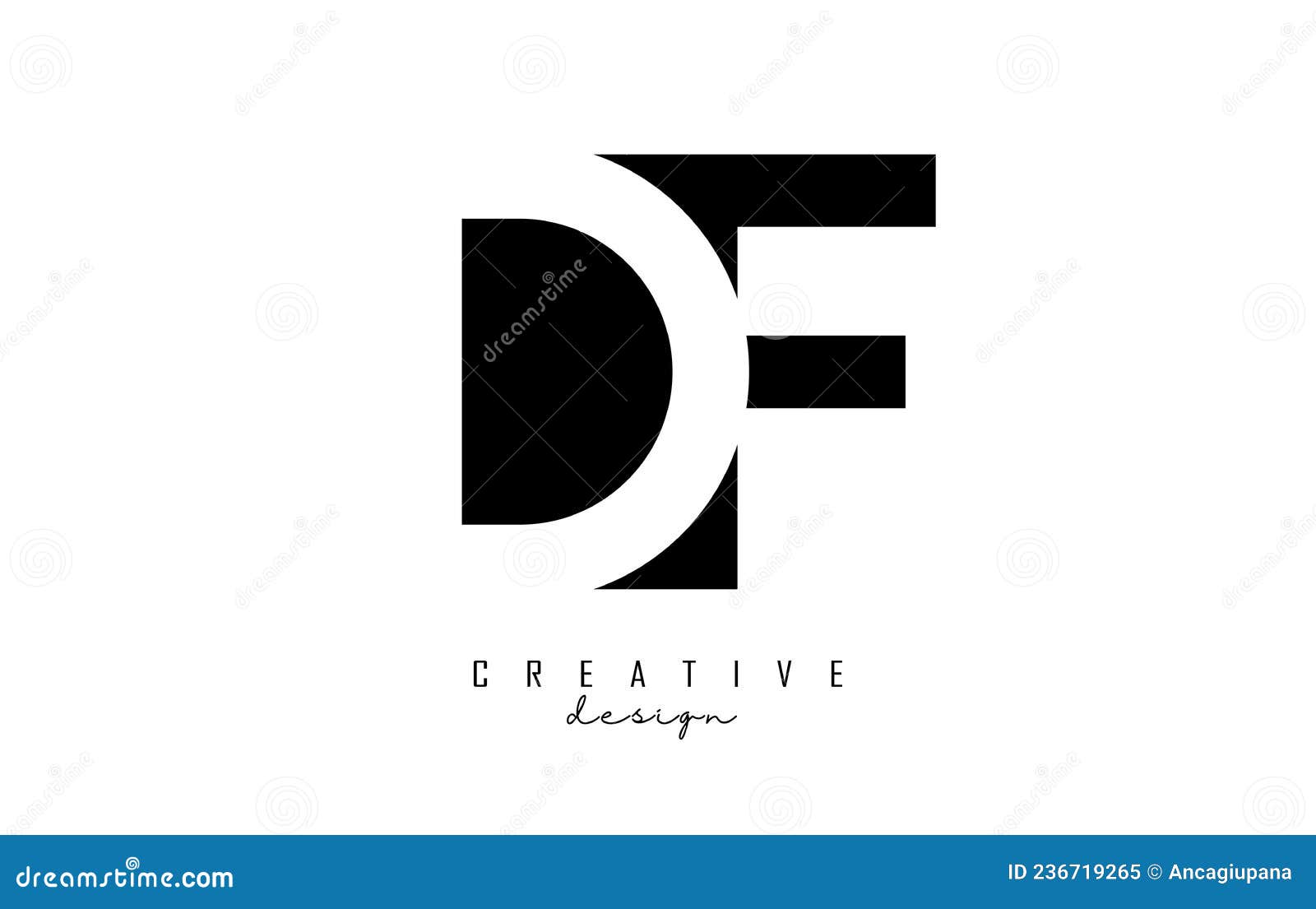 Letters DF Logo with Black and White Negative Space Design. Letters D ...