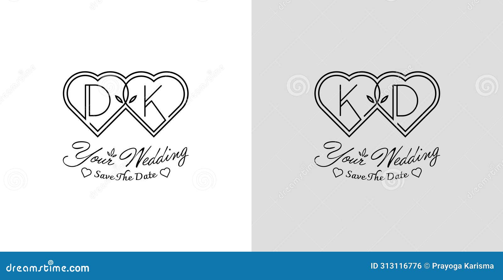 Letters DK and KD Wedding Love Logo, for Couples with D and K Initials ...