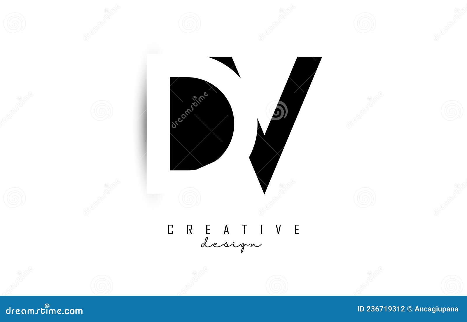 Letters DV Logo with Black and White Negative Space Design. Letters D ...