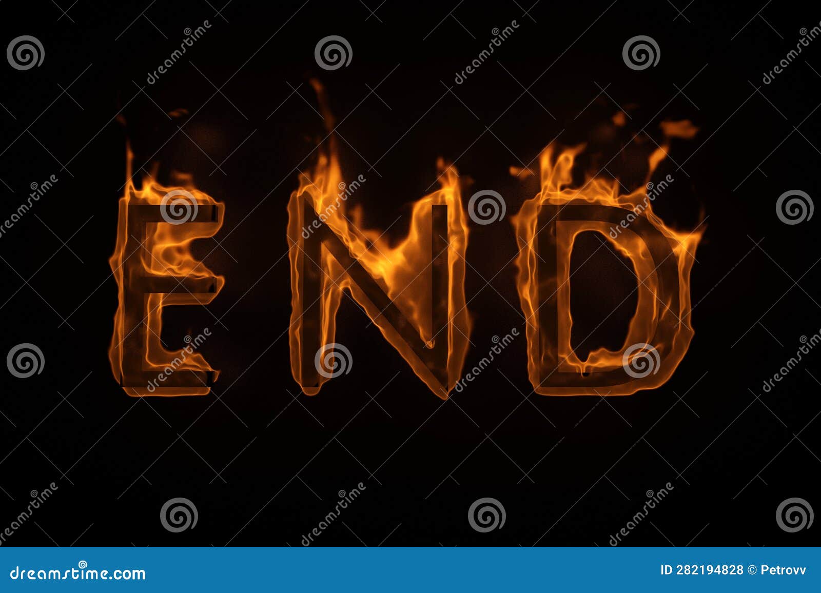 Letters End on Fire Isolated on Black Stock Illustration - Illustration ...