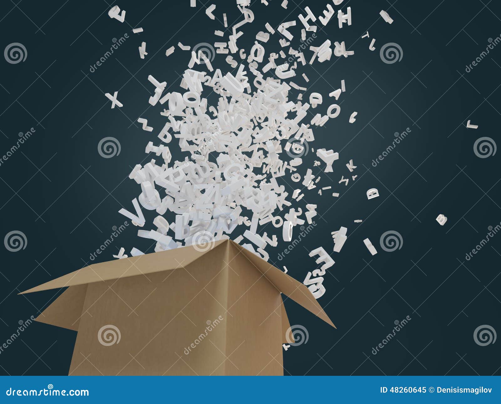 Letters flying out of box stock illustration. Illustration of open ...