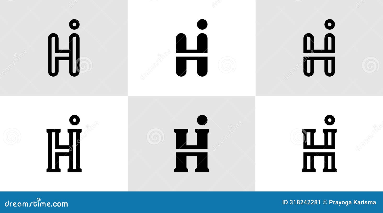 Letters HI Monogram Logo Set, Suitable for Business with HI or IH ...