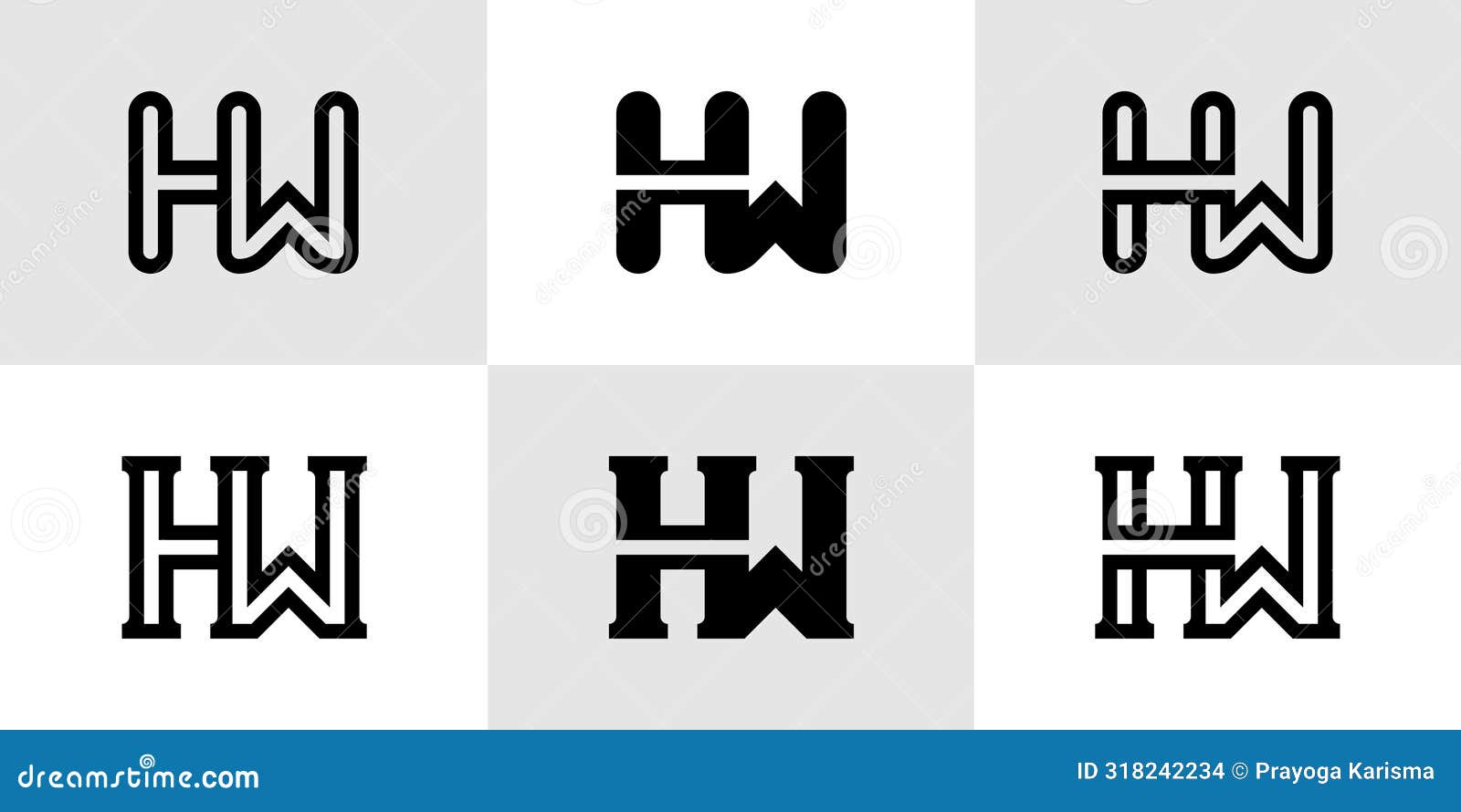 Letters HW Monogram Logo Set, Suitable for Business with HW or WH ...