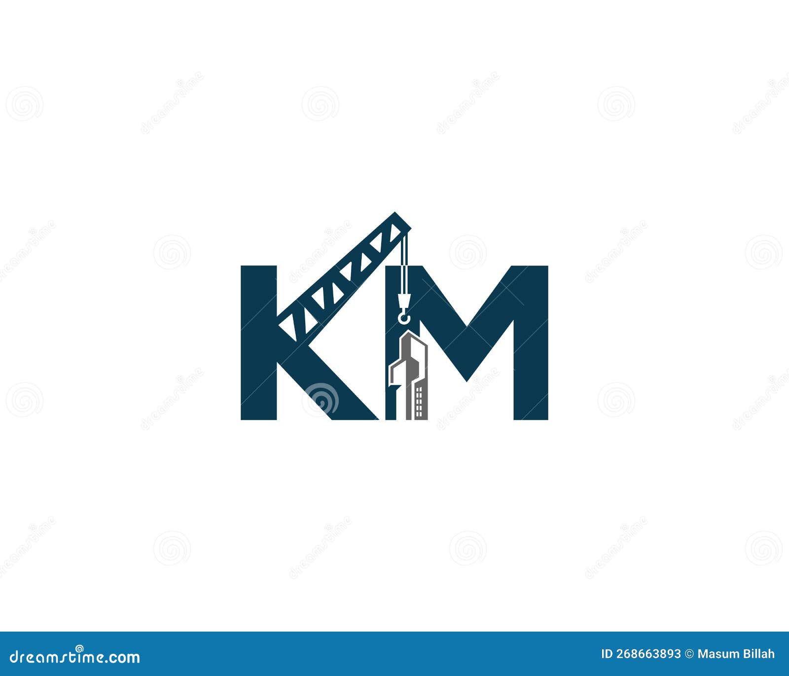 Letters KM with Crane and Building Real Estate Construction Logo Stock ...