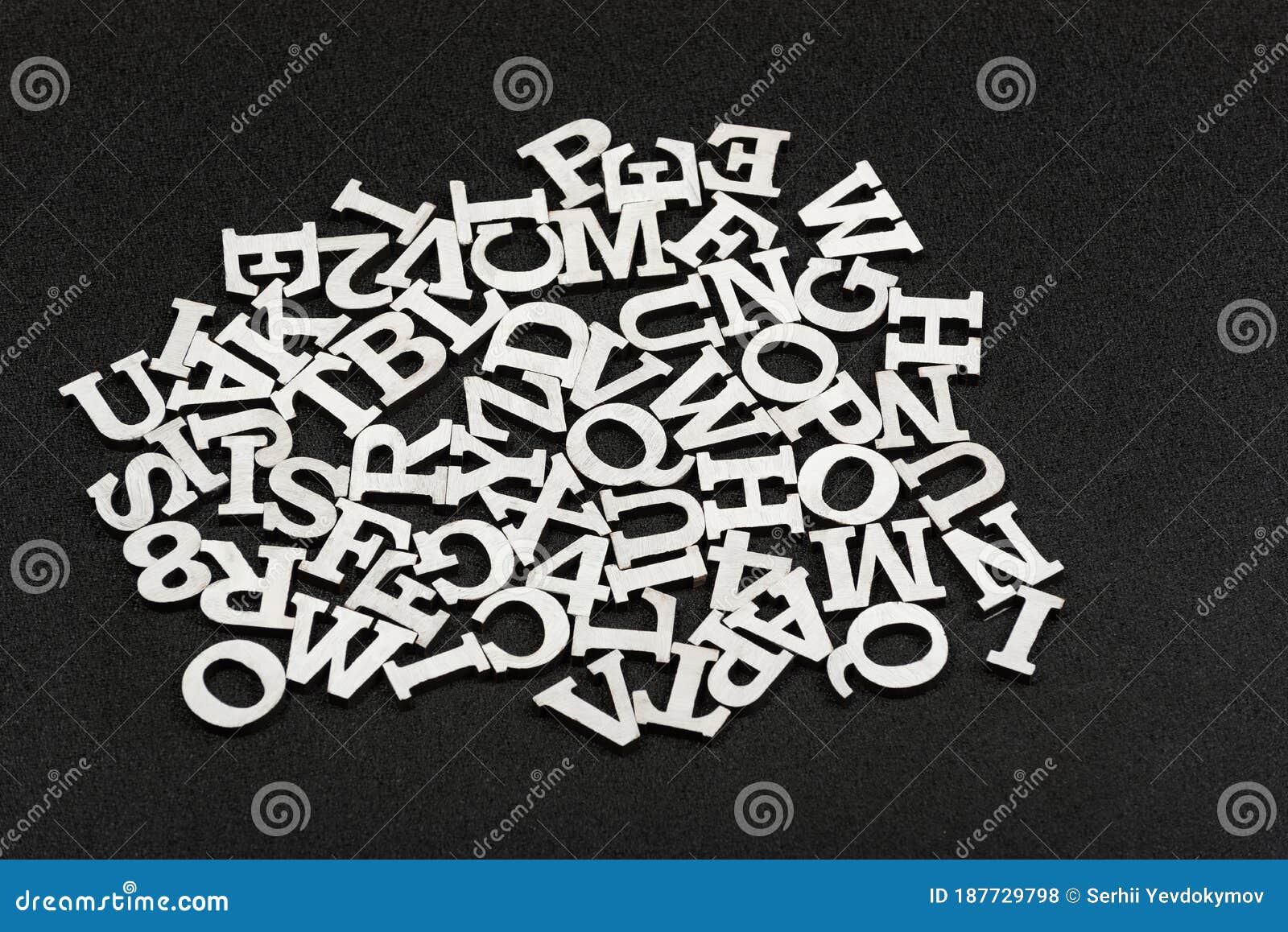 Letters of Latin Alphabet Arranged in Chaotic Order. Black Background ...