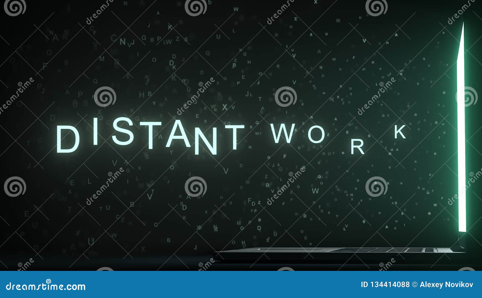 Letters Leaving Computer Screen Form DISTANT WORK Text, 3D Rendering ...