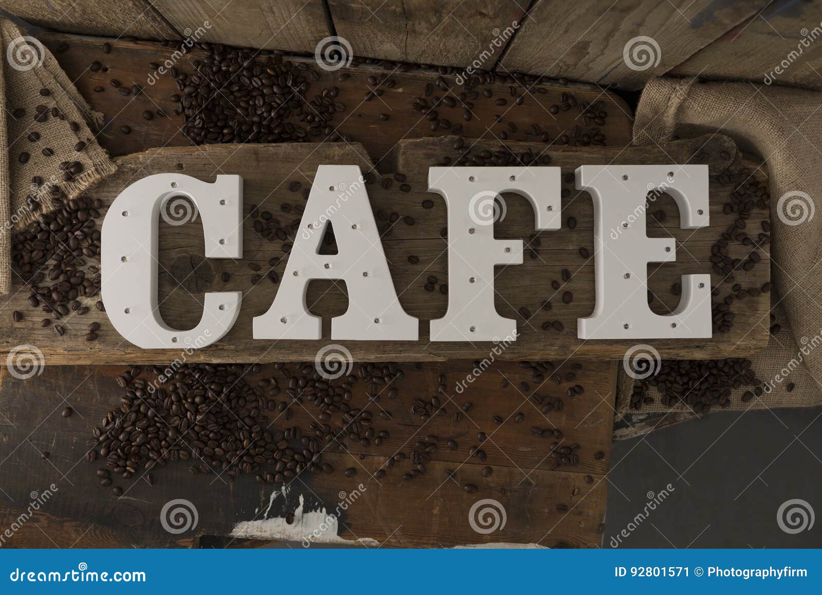 Letters with LED Lights Spelling CAFE on Wooden Surface Stock Image ...