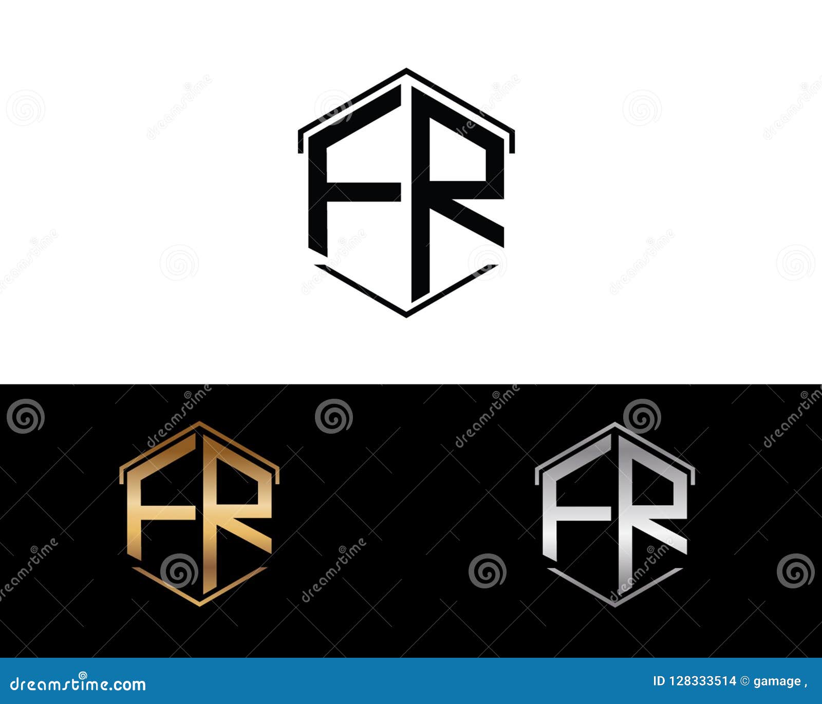 FR Hexagon Shape Letters Designs Stock Vector - Illustration of buty ...