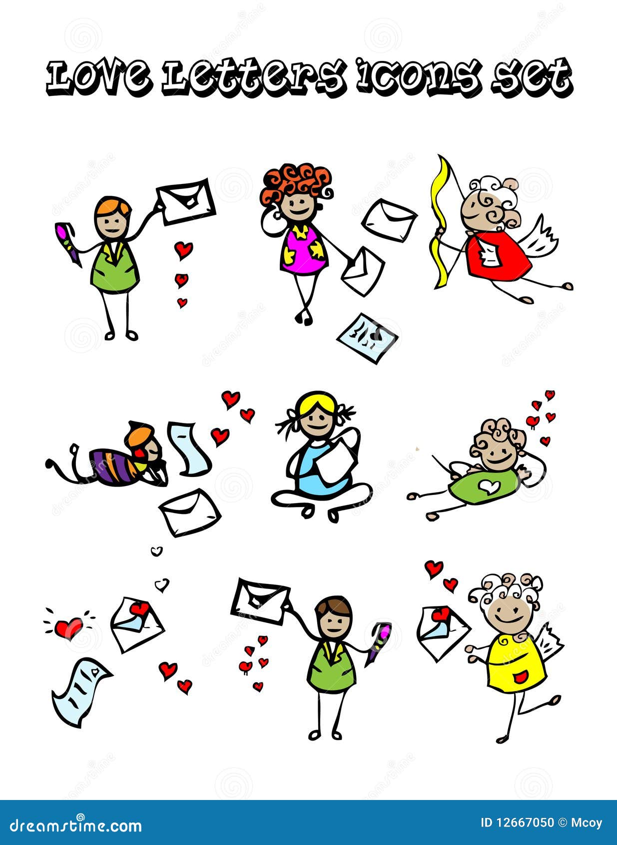 Letters of love icons set stock illustration. Illustration of ...