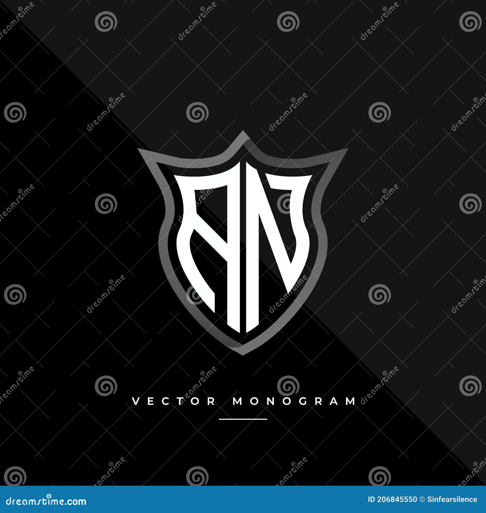 Letters an Monochrome Silver Shield Monogram Vector Logo Template Stock ...