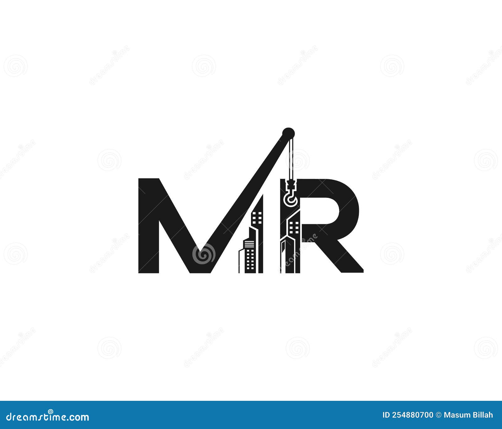 Letters MR Real Estate Construction Logo. Mr Letter with Crane and ...