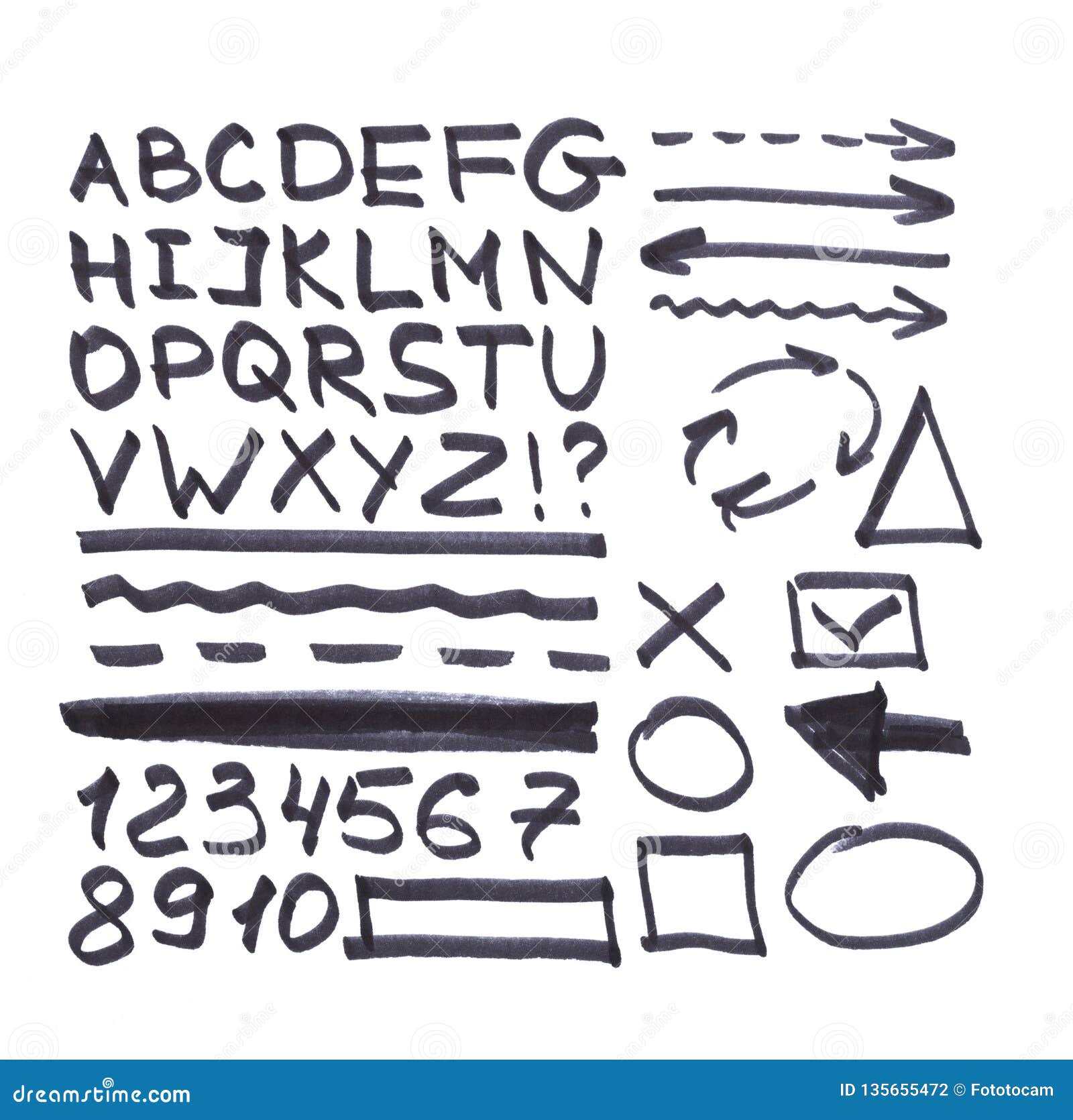 Letters Numbers Arrows Mathematical Symbols Lines Written In Black