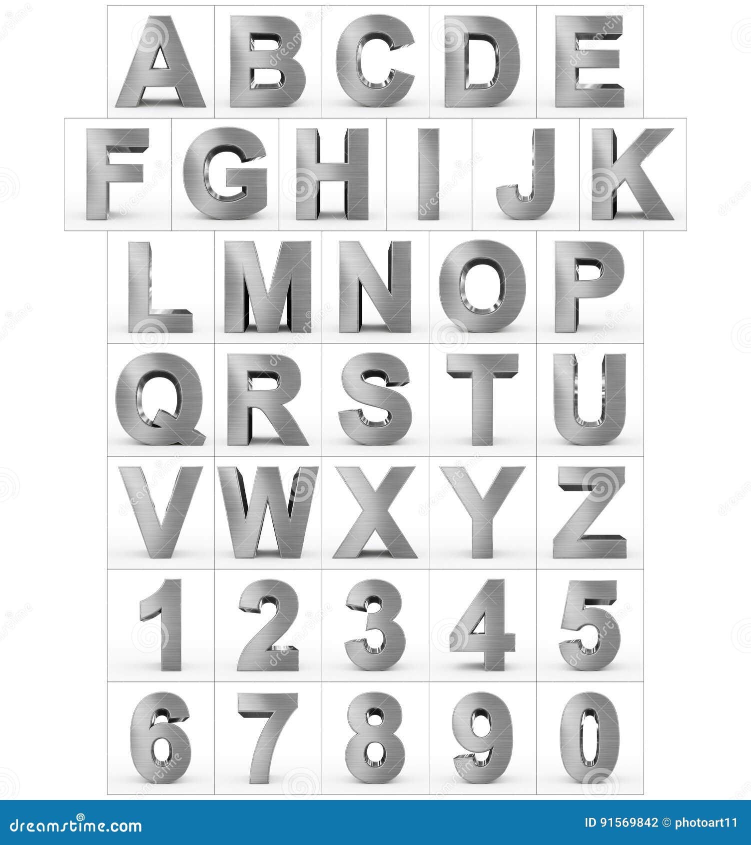 Letters and Numbers 3d Metal Isolated on White Stock Illustration ...