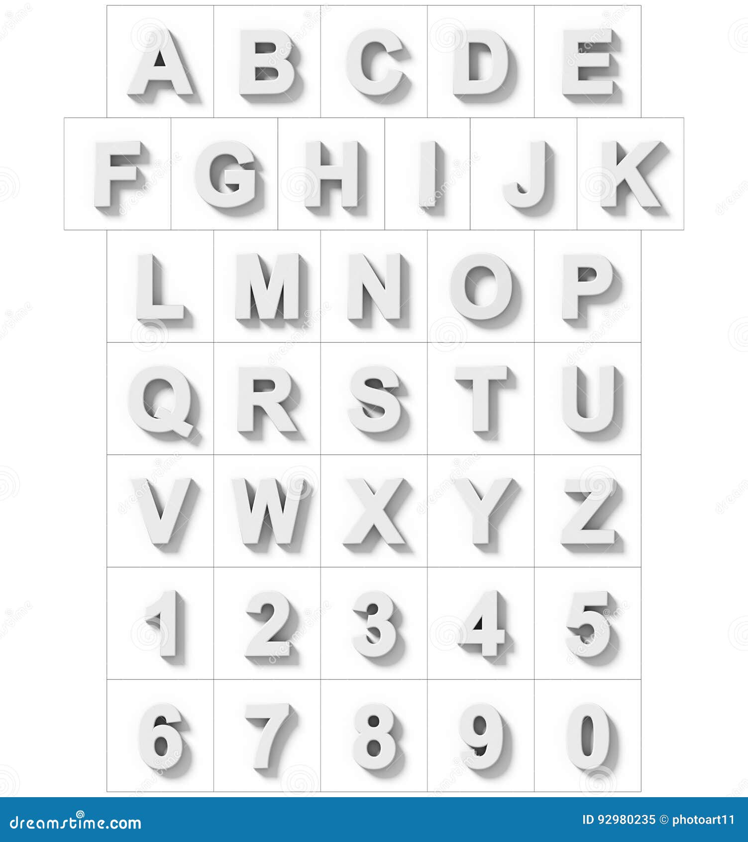 Letters and Numbers 3D White Isolated on White with Shadow - Orthogonal ...