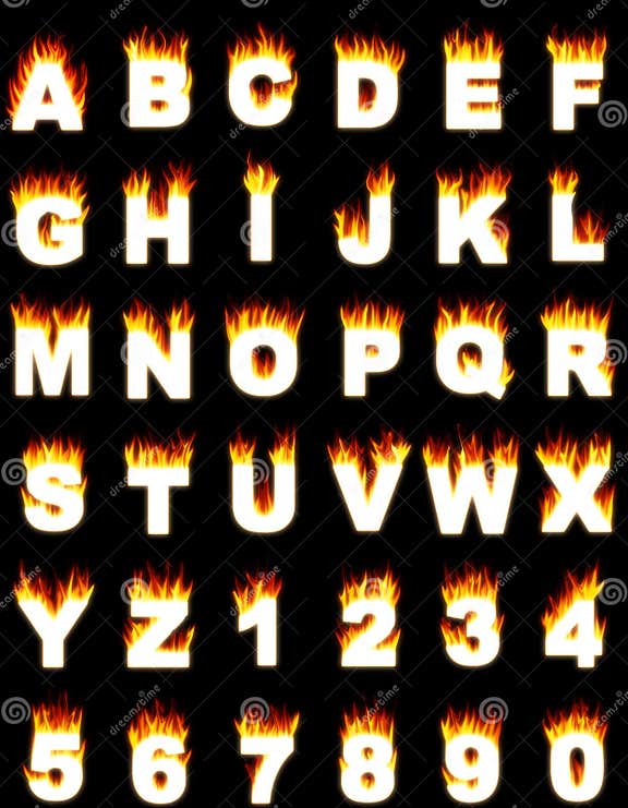 Letters and Numbers with Flame Effect Stock Illustration - Illustration ...