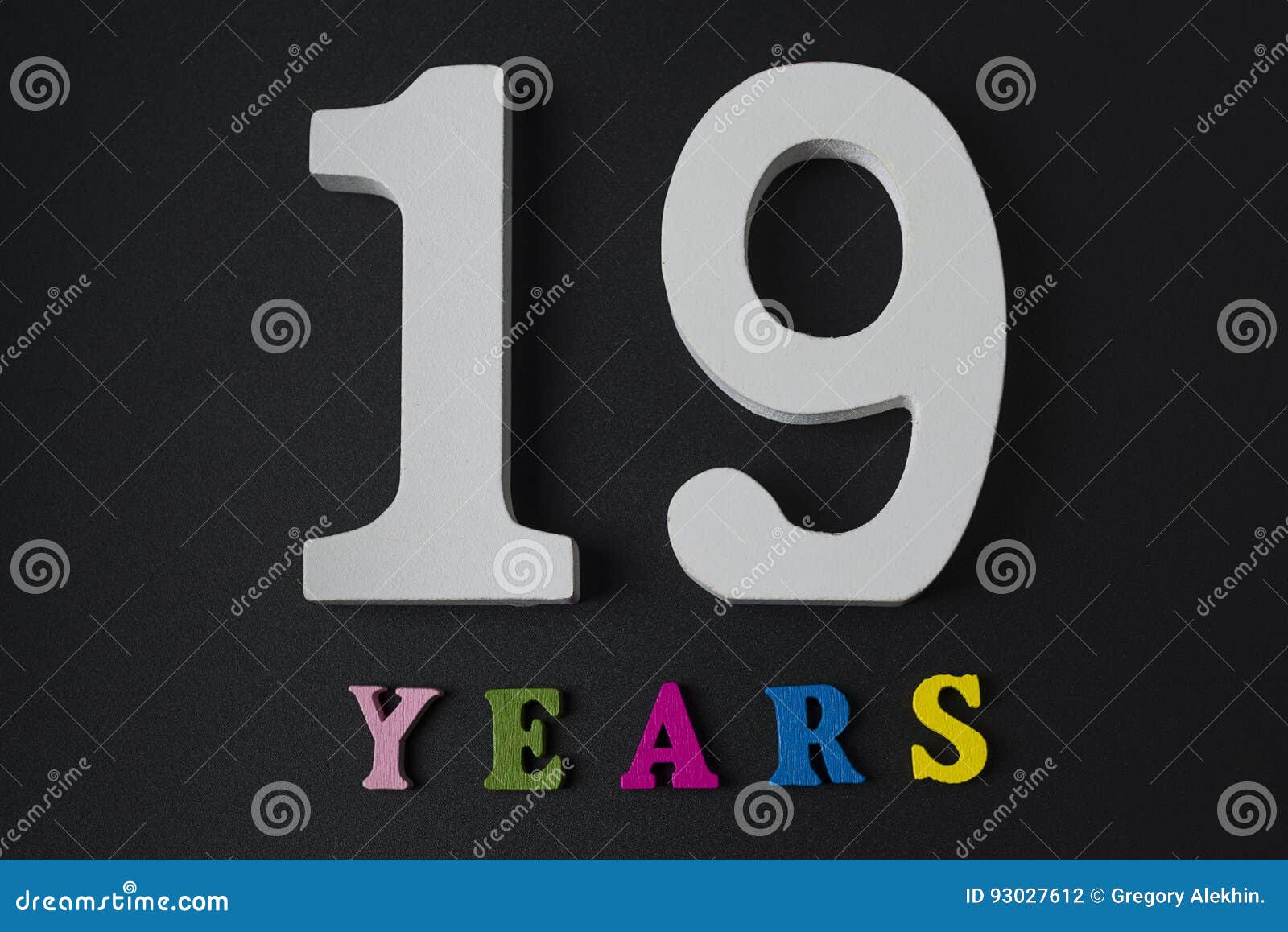 Letters and Numbers Nineteen Years Old on a Black Background. Stock ...