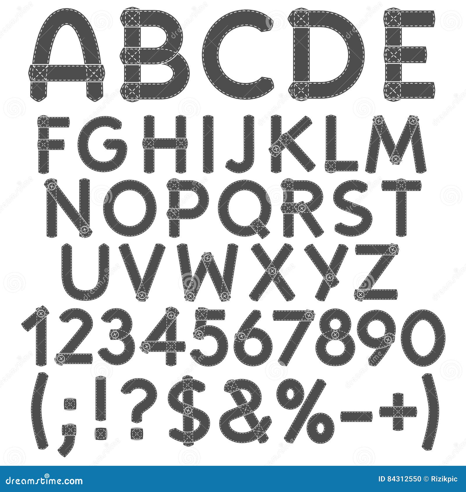 Letters, Numbers and Signs of Cloth. Stock Vector - Illustration of ...