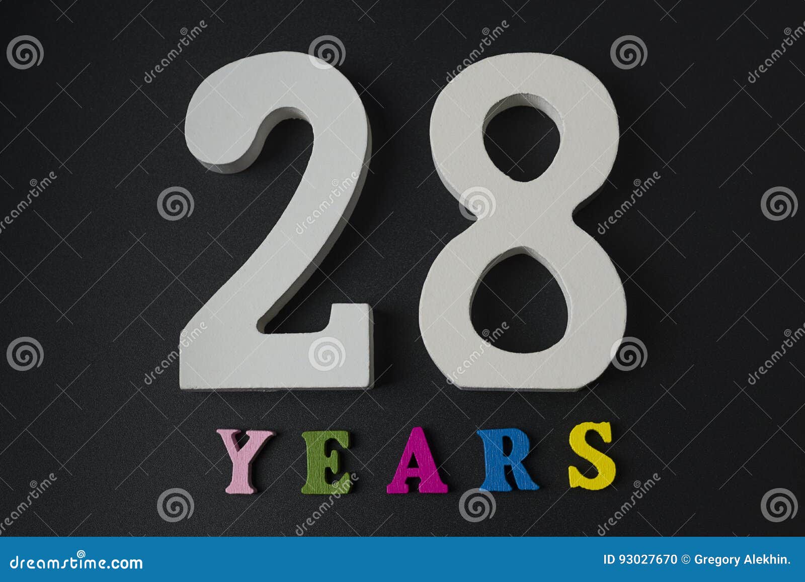Letters and Numbers Twenty-eight Years on a Black Background. Stock ...