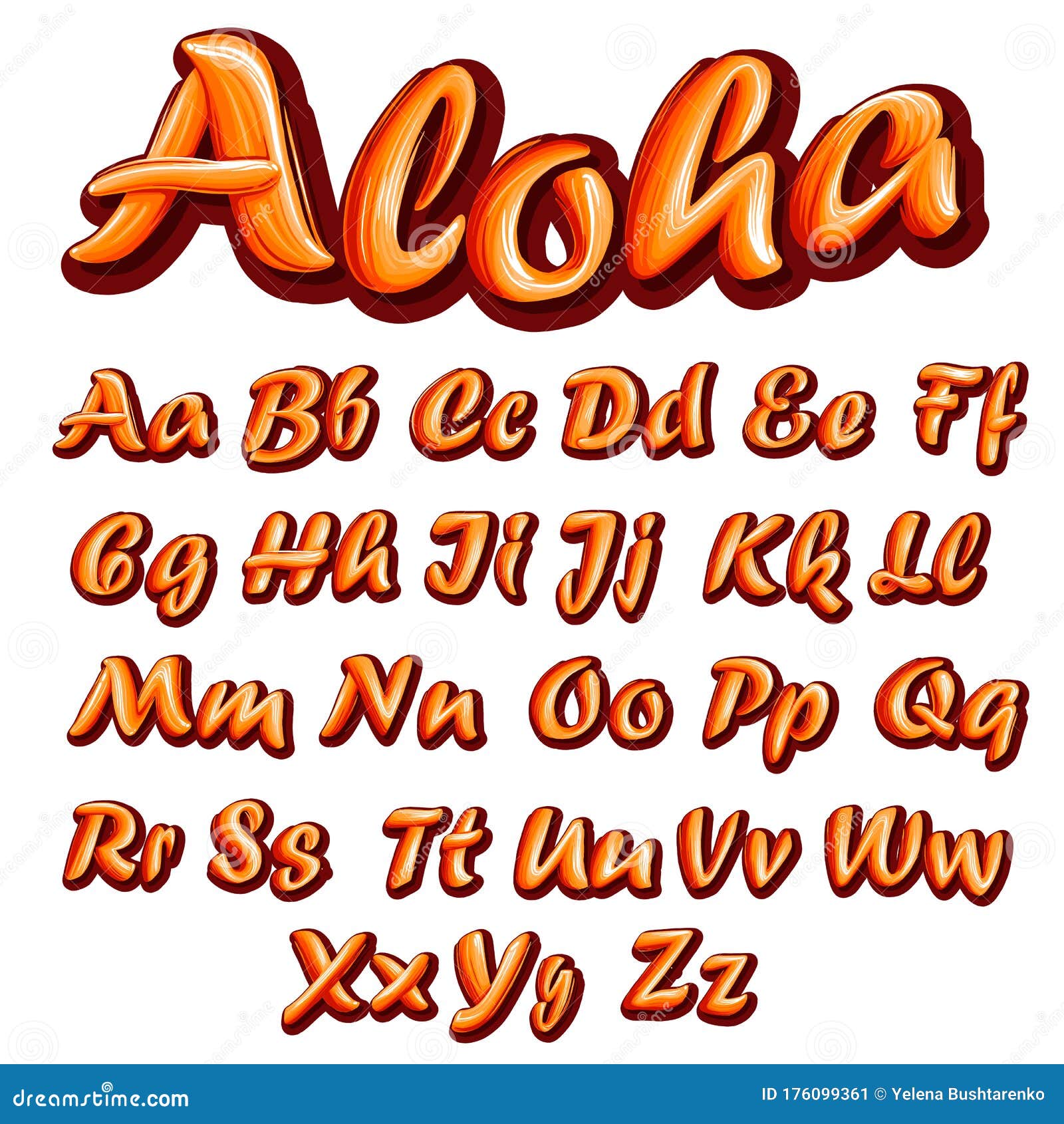 Letters in Orange Paint, Aloha Lettering, Vector Sketch Alphabet Stock ...