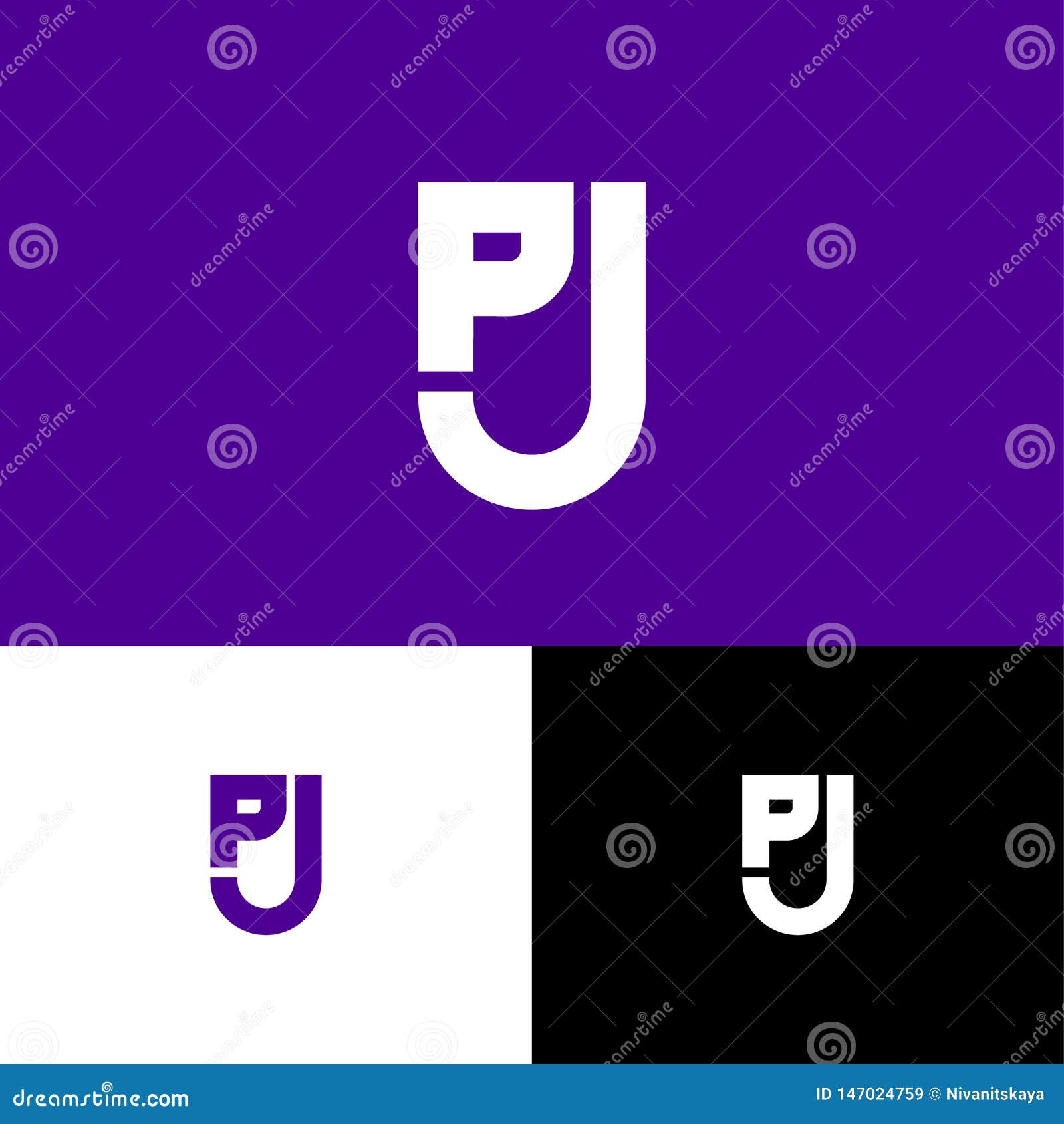 The Letters P and J As a Shield. P, J Monogram of Thick Lines Stock ...