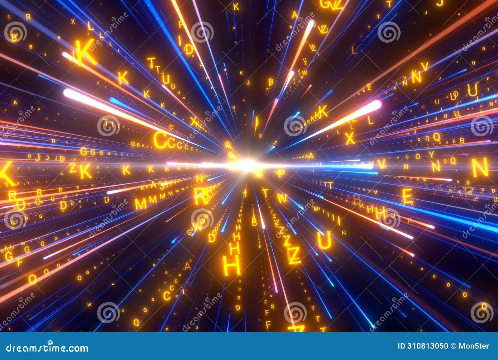Letters and Rays Flying Out from the Center. Stock Illustration ...