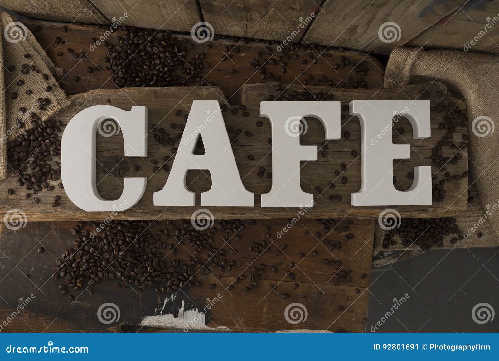 Letters Spelling CAFE on Rustic Wooden Surface Stock Image - Image of ...