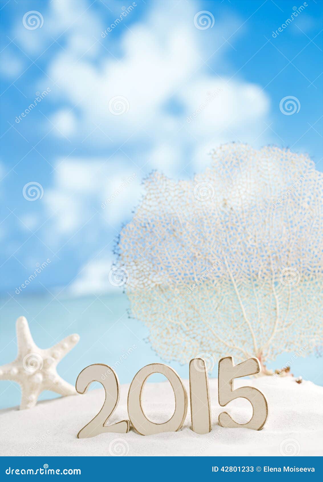 2015 Letters with Starfish, Ocean ,white Sand Beach Stock Image - Image ...