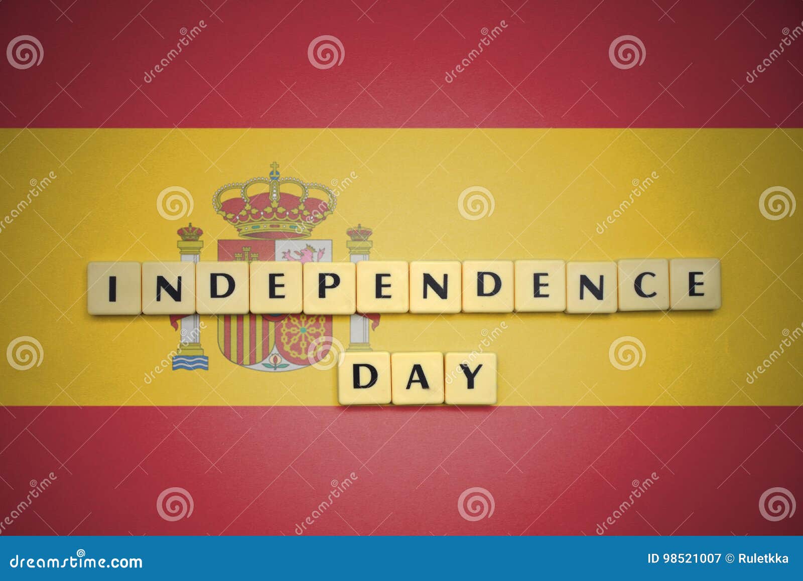 Letters with Text Independence Day on the National Flag of Spain. Stock ...