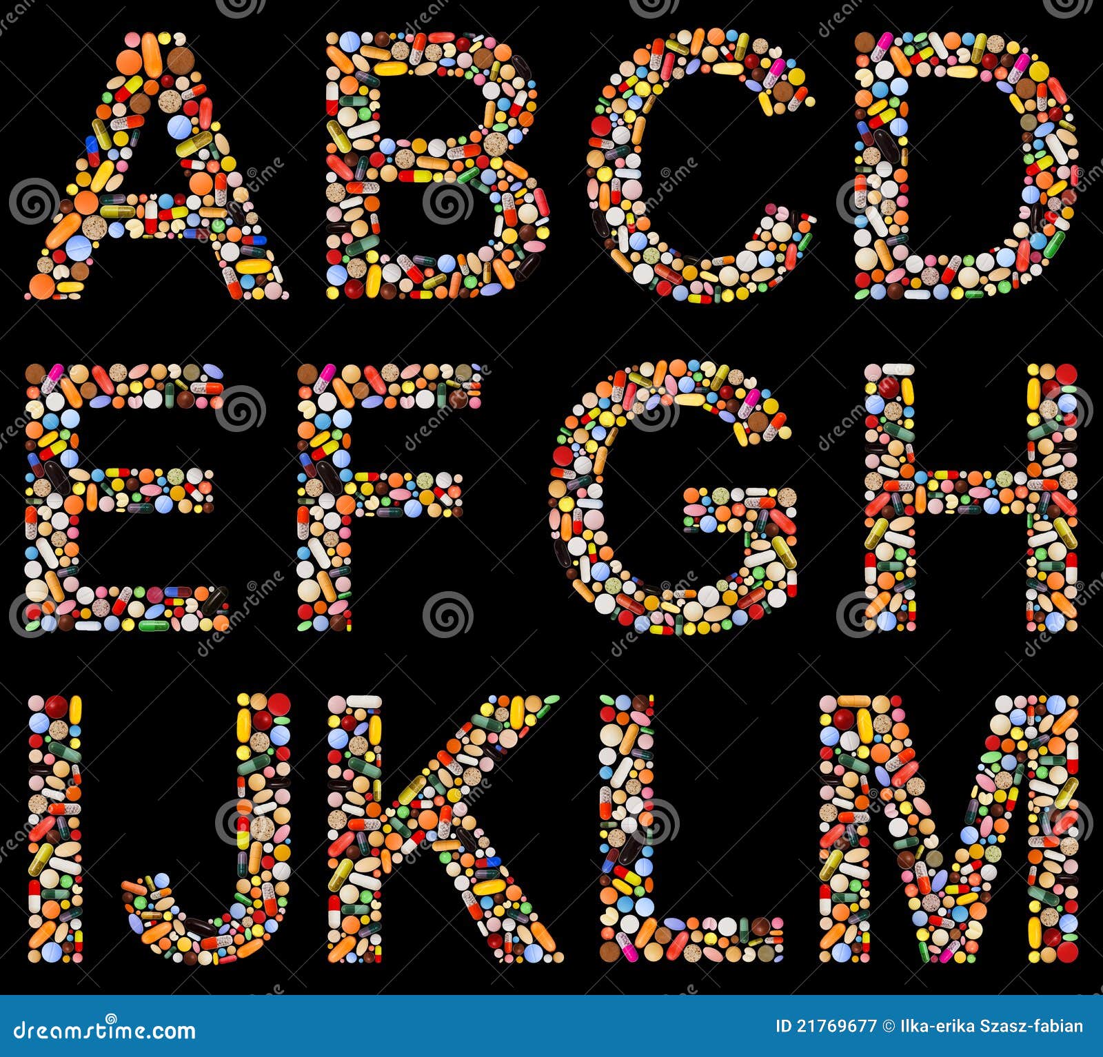 Letters a To M Made of Assorted Pills Stock Illustration - Illustration ...