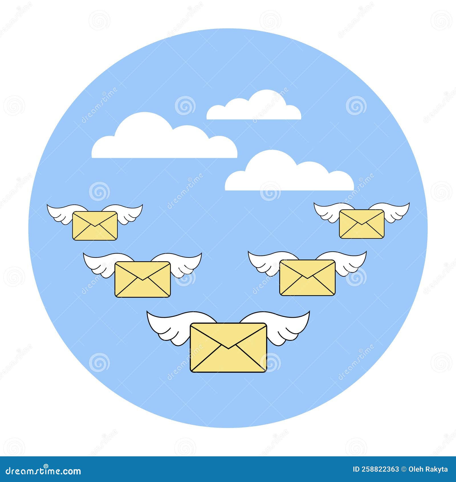 Letters with Wings Fly in a Blue Sky with Clouds.Vector on White ...
