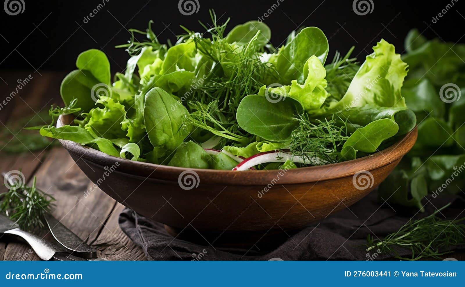 Lettuce Leaves in a Bowl. Generative AI, Stock Illustration ...