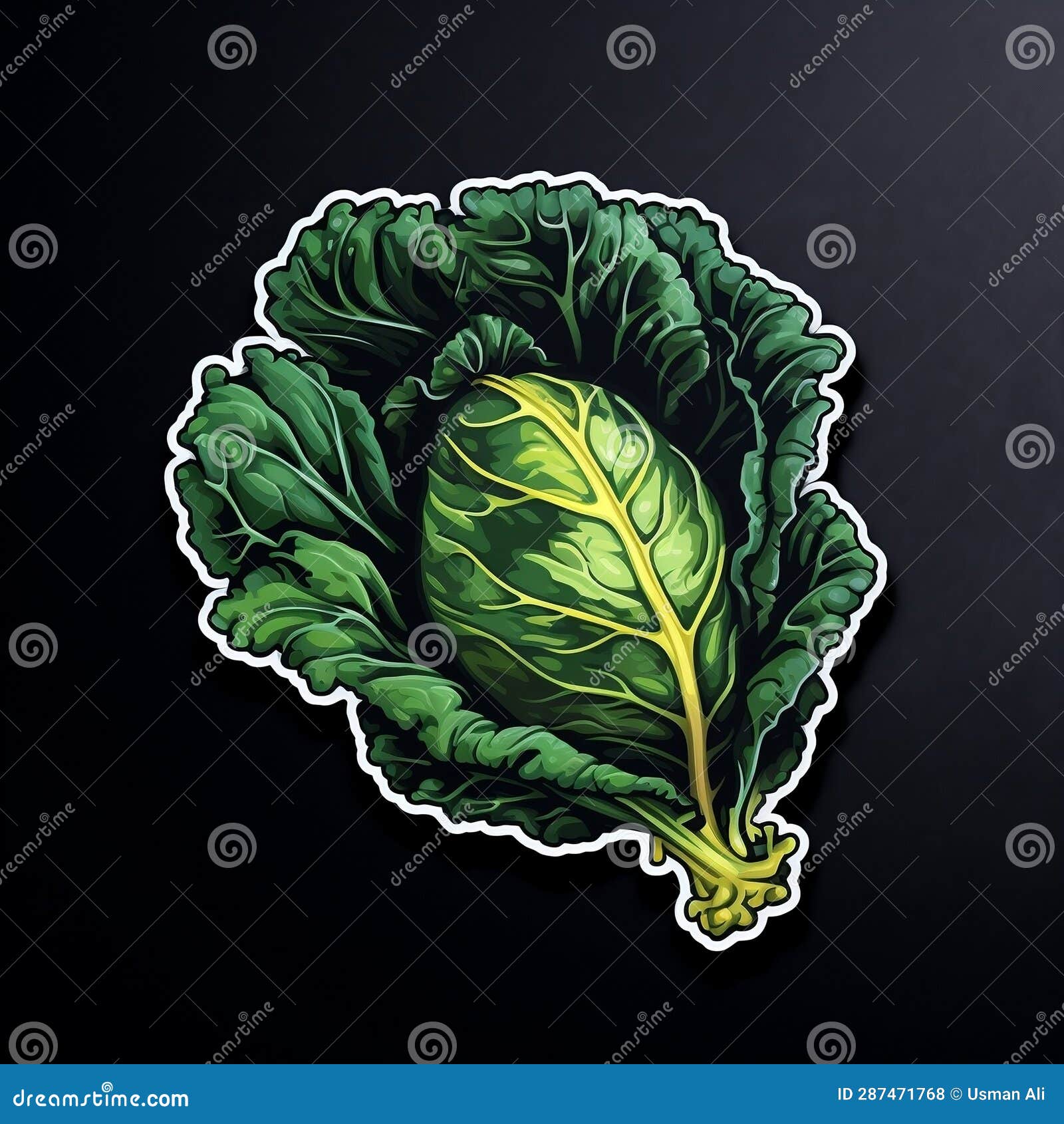 Lettuce Sticker on Black Background. AI Stock Illustration ...
