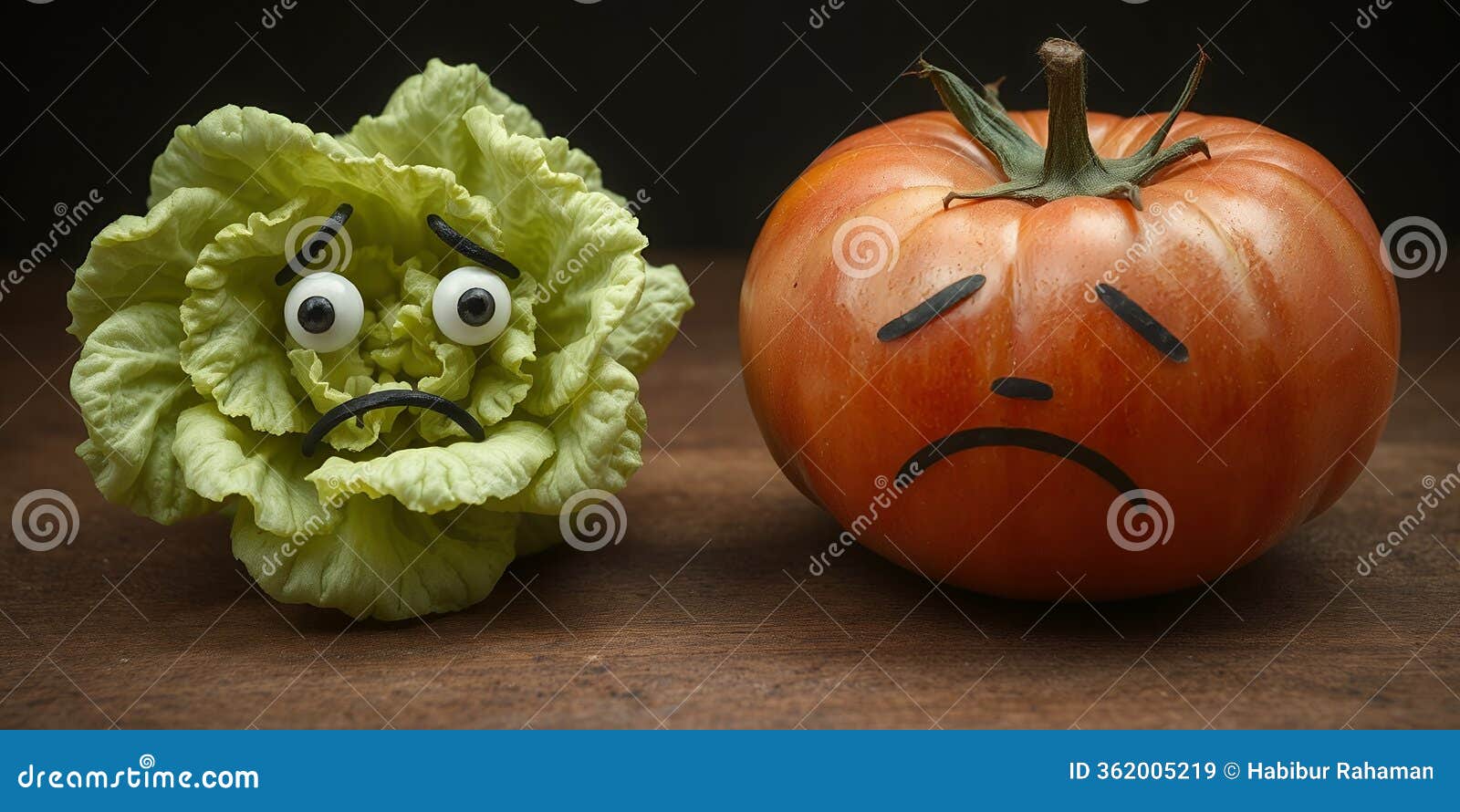 A Lettuce and a Tomato with Sad Faces Stock Illustration - Illustration ...