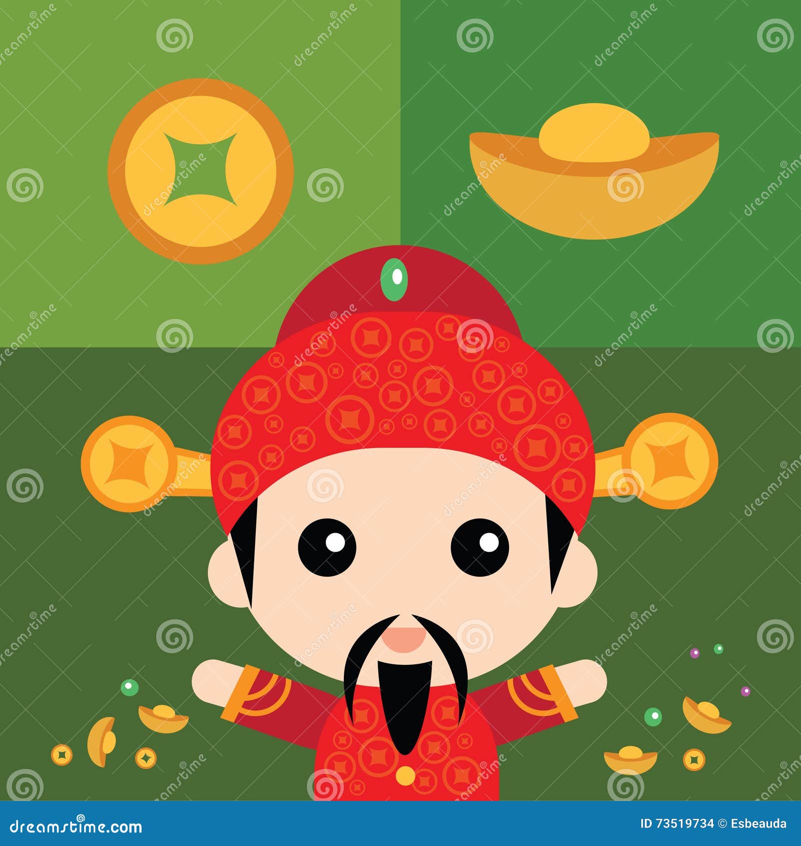 Leuke Chinese God Van Rijkdom Stock Illustratie - Illustration of maan ...
