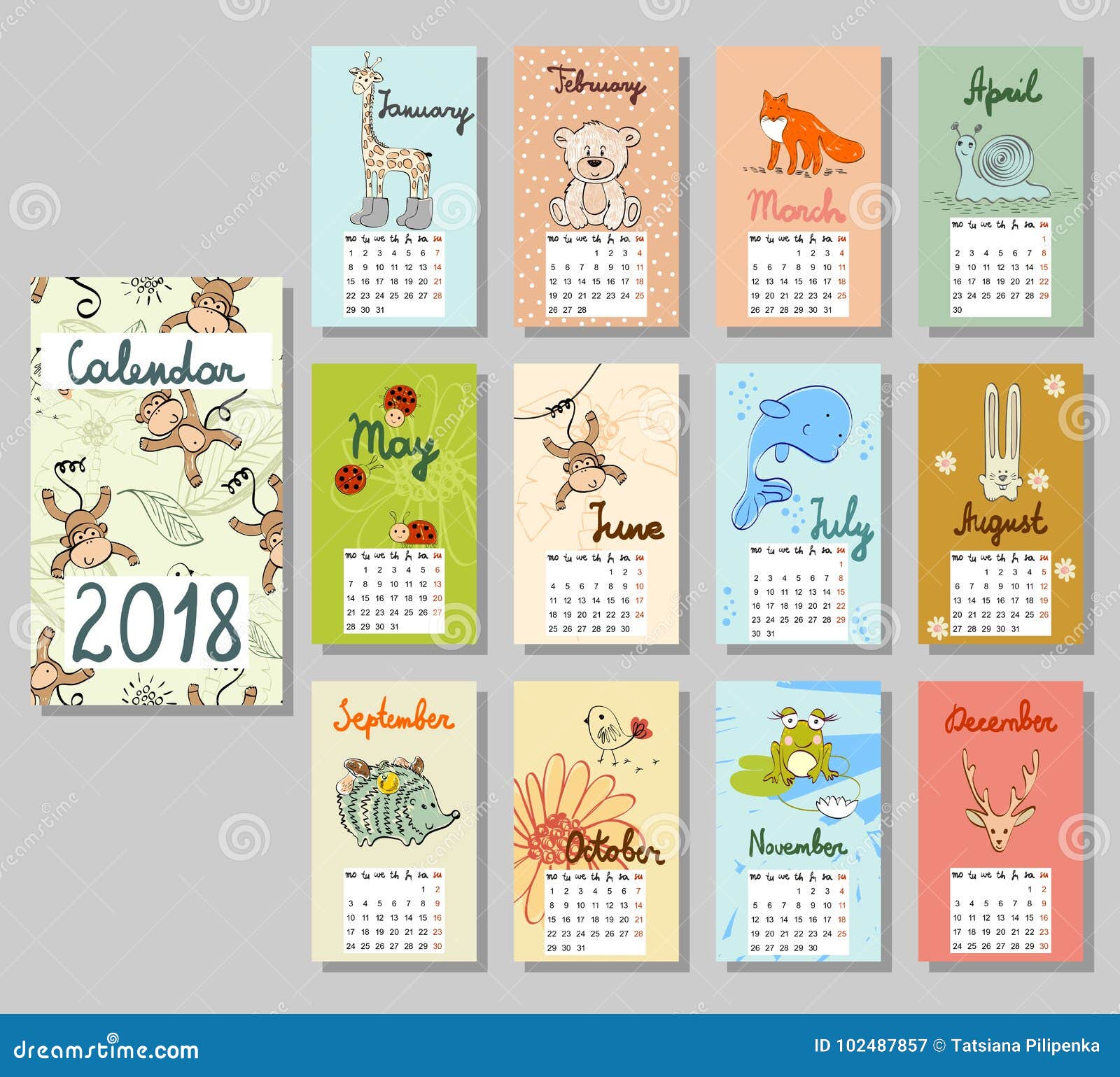 Leuke Kalender 2018 vector illustratie. Illustration of samenvatting ...