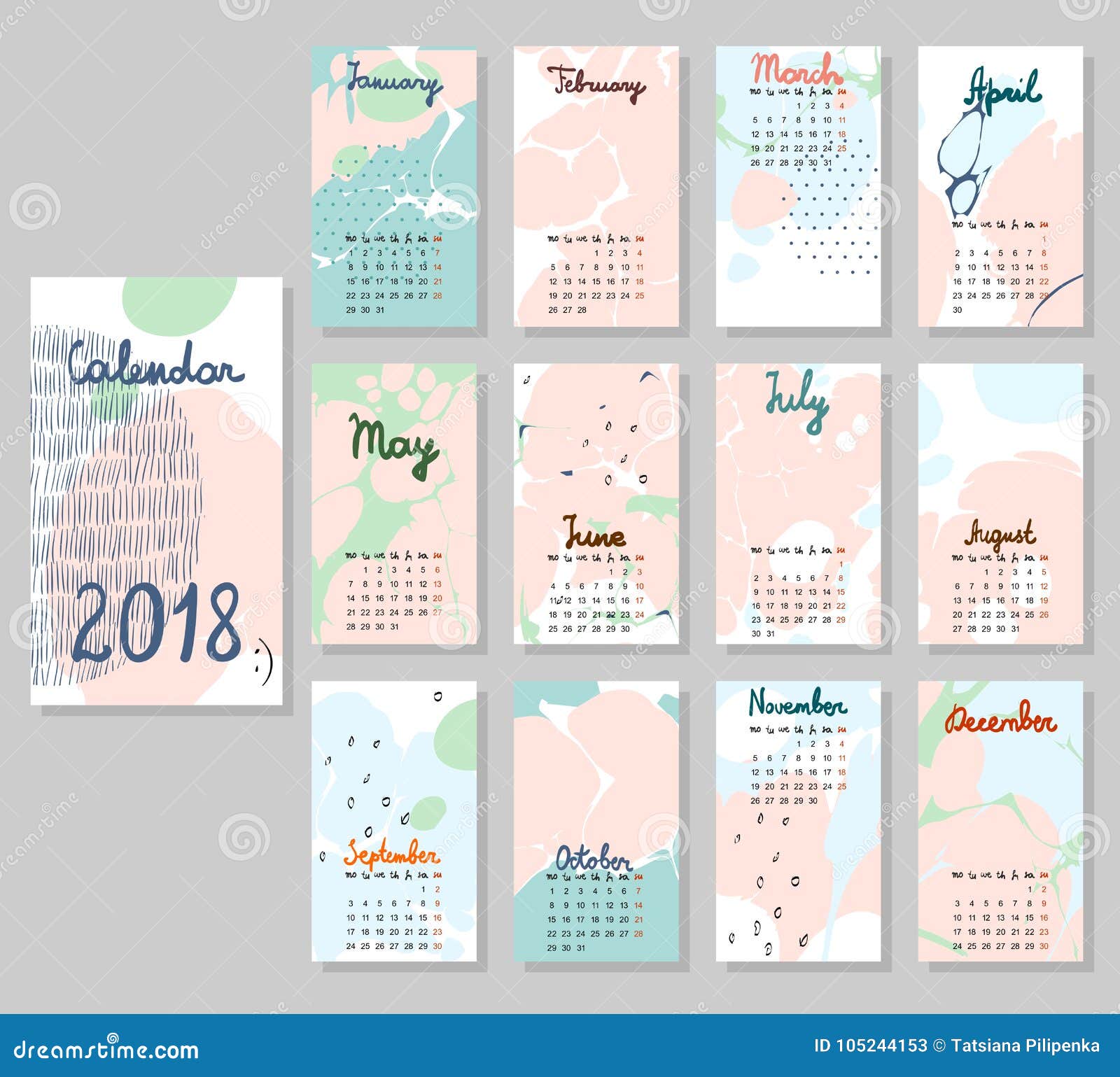 Leuke Kalender 2018 vector illustratie. Illustration of verf - 105244153