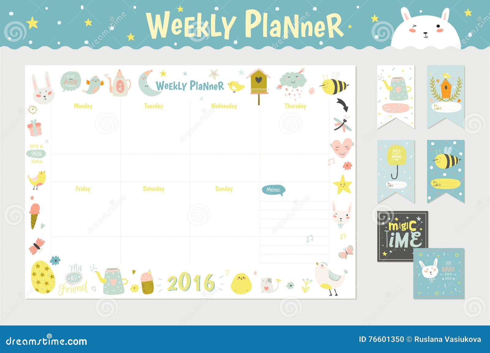 Leuke Kalender Wekelijkse Ontwerper Vector Illustratie - Illustration ...