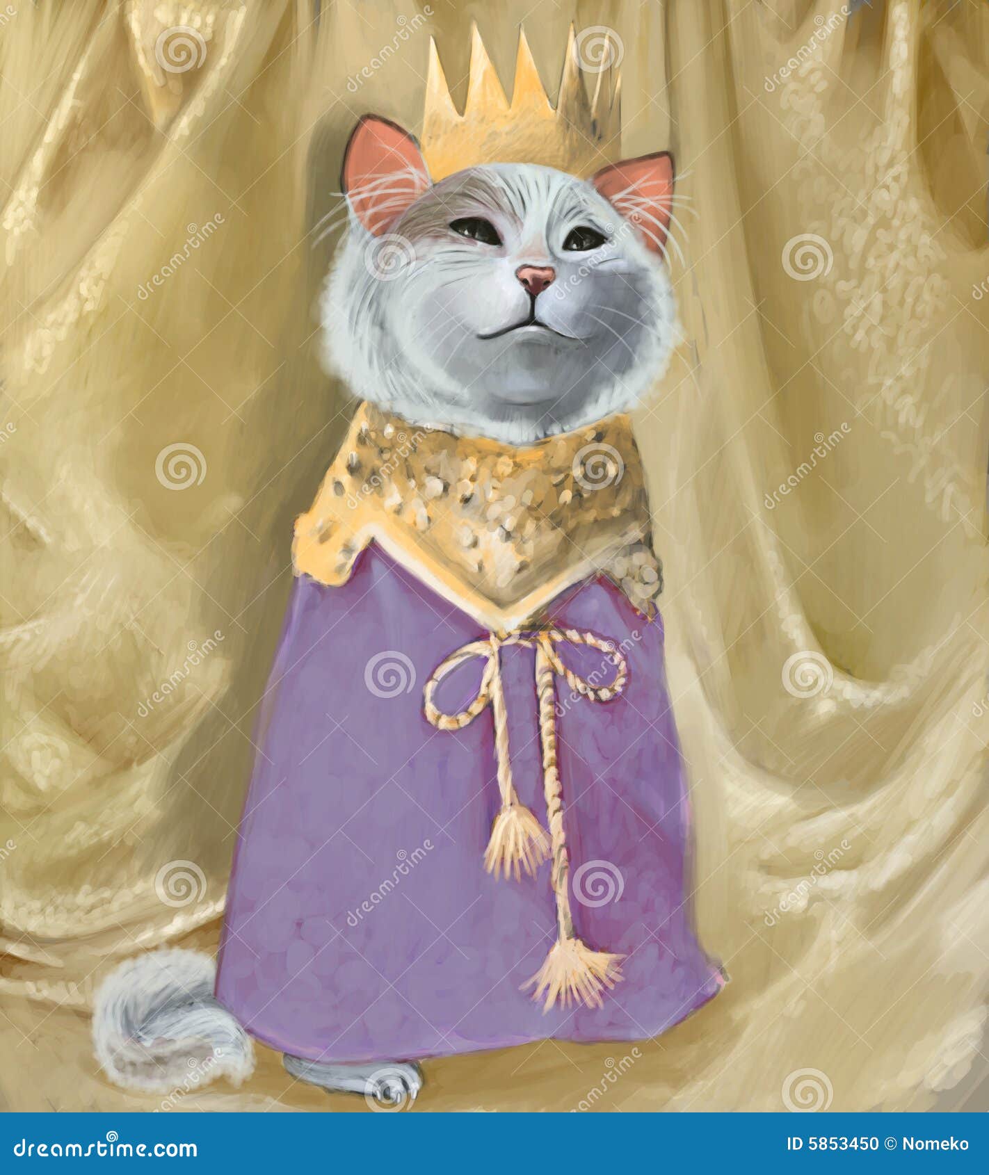 Leuke Kat in Kroon En Koninklijke Robes Stock Illustratie ...