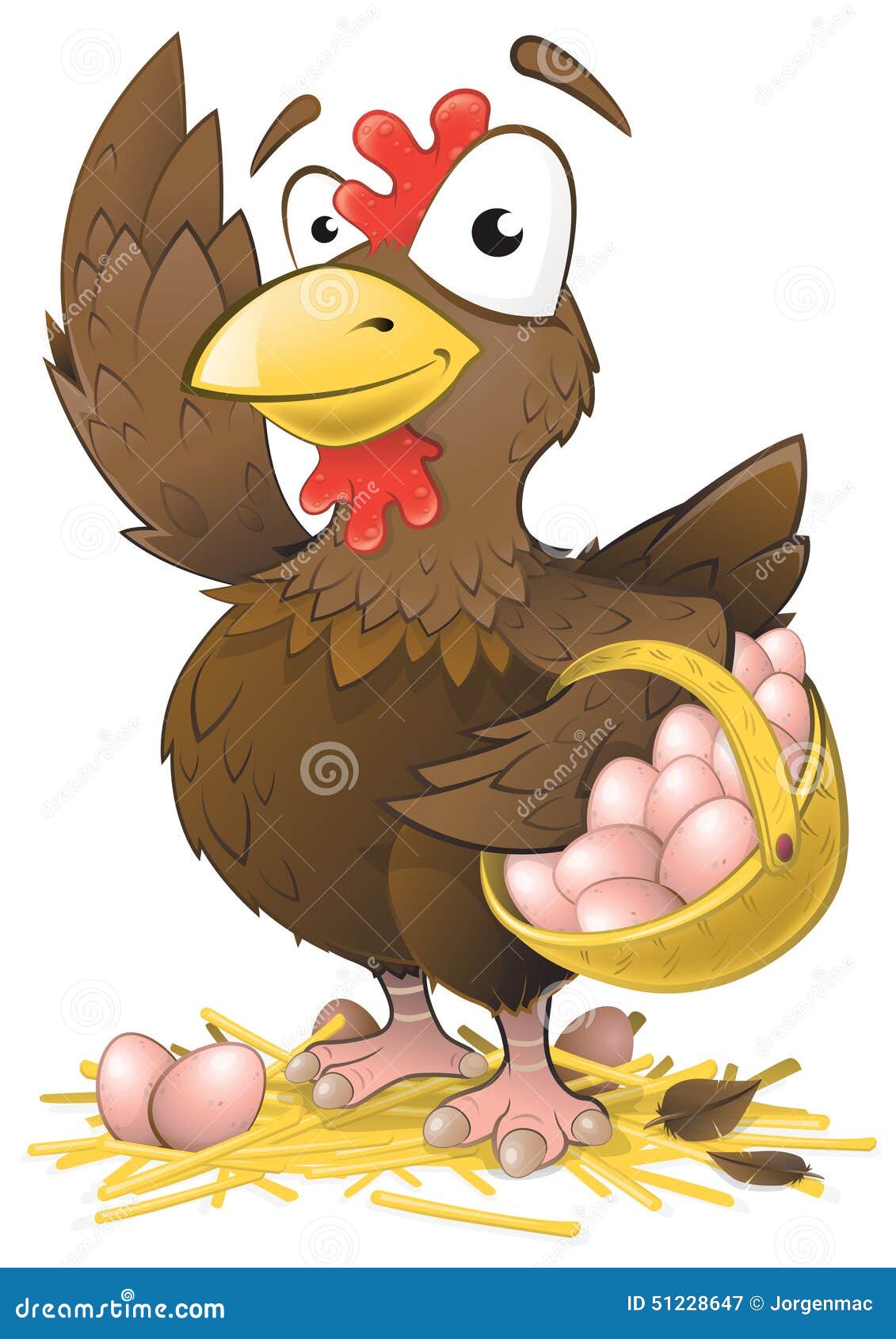 Leuke Kip Met Mand Van Verse Eieren Vector Illustratie - Illustration ...