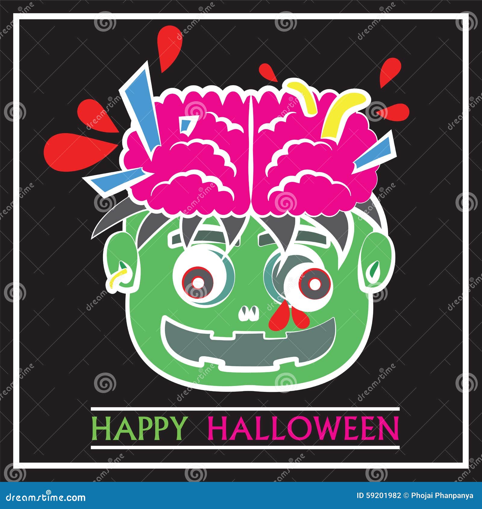 Leuke Zombie Hoofd Pop Art Flat Cartoon Vector Illustratie ...