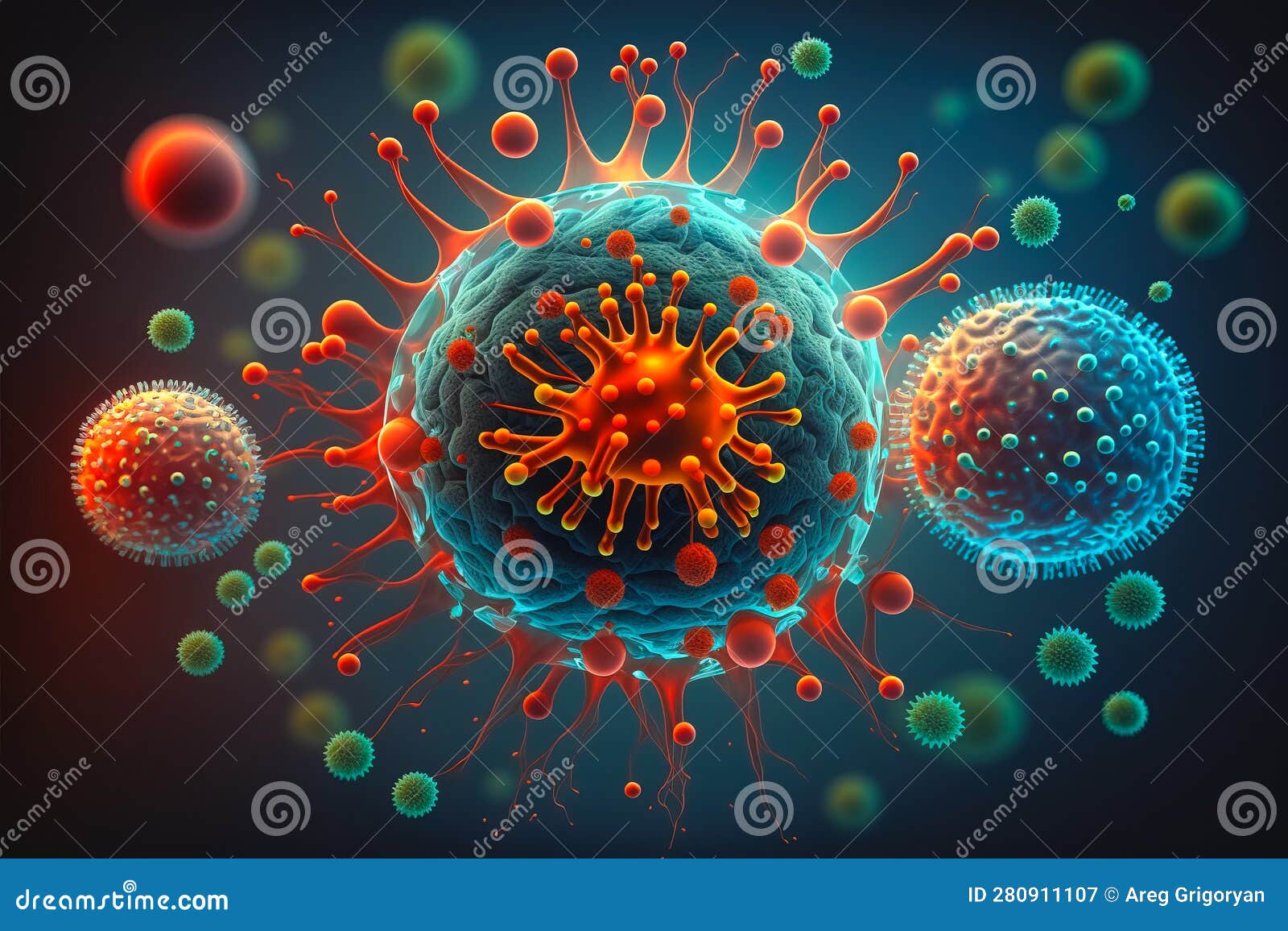 Leukocytes Attack Viruses. Ai Generatad Stock Illustration ...