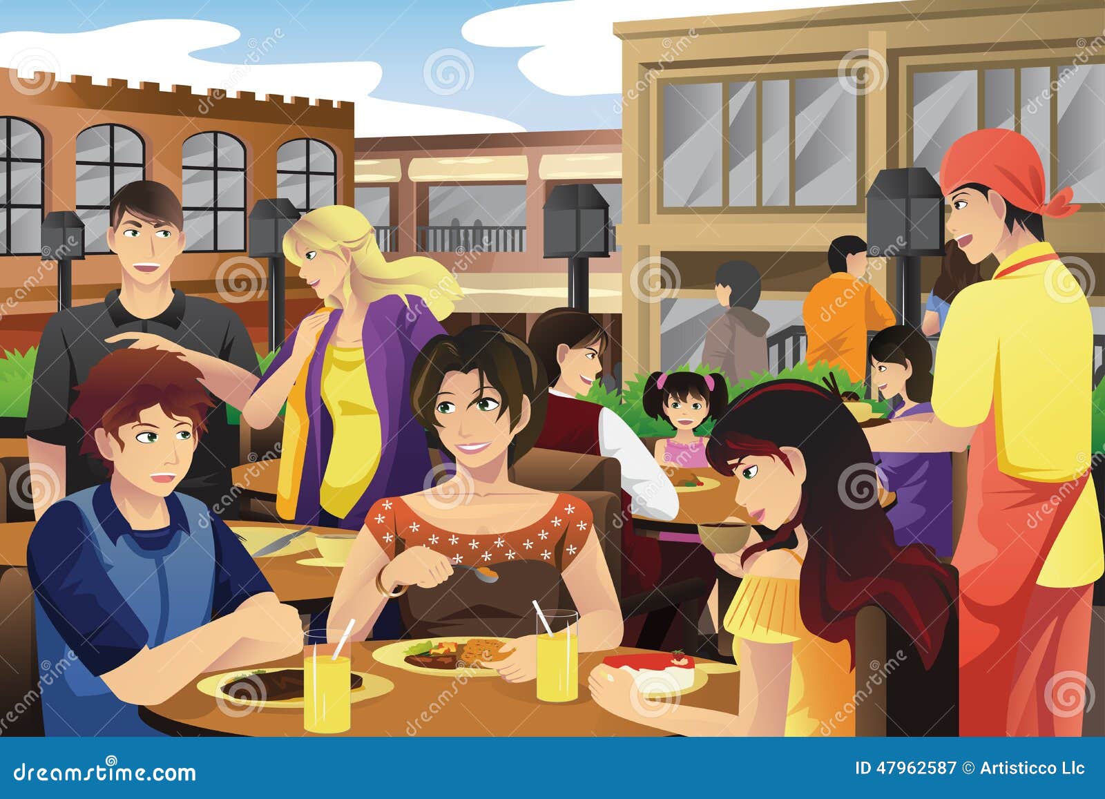 Leute, Die in Einem Restaurant Im Freien Essen Vektor Abbildung ...