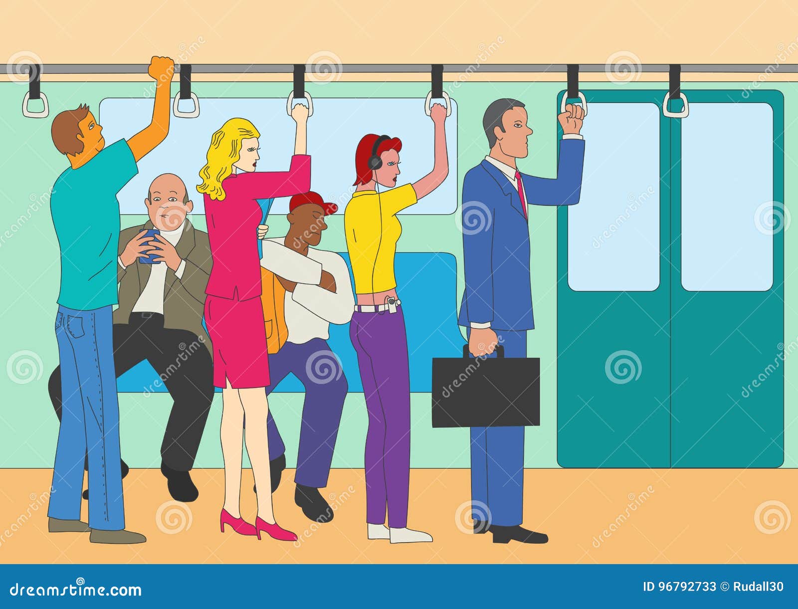 Leute, Die Im Zug Stehen Und Sitzen Vektor Abbildung - Illustration von ...