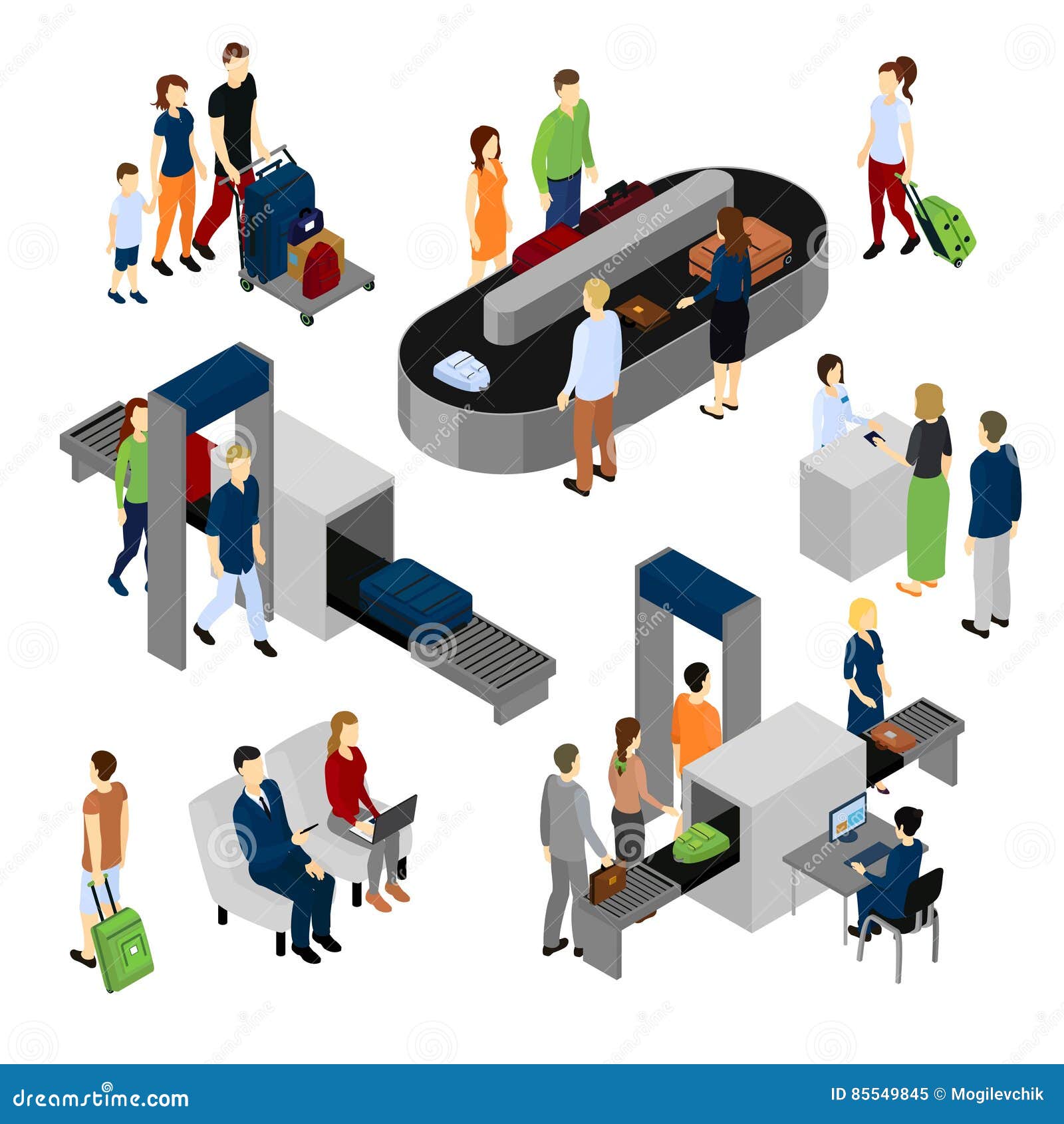 Leute Im Flughafen-isometrischen Satz Vektor Abbildung - Illustration ... Leute Im Flughafen-isometrischen Satz Vektor Abbildung - Illustration ...